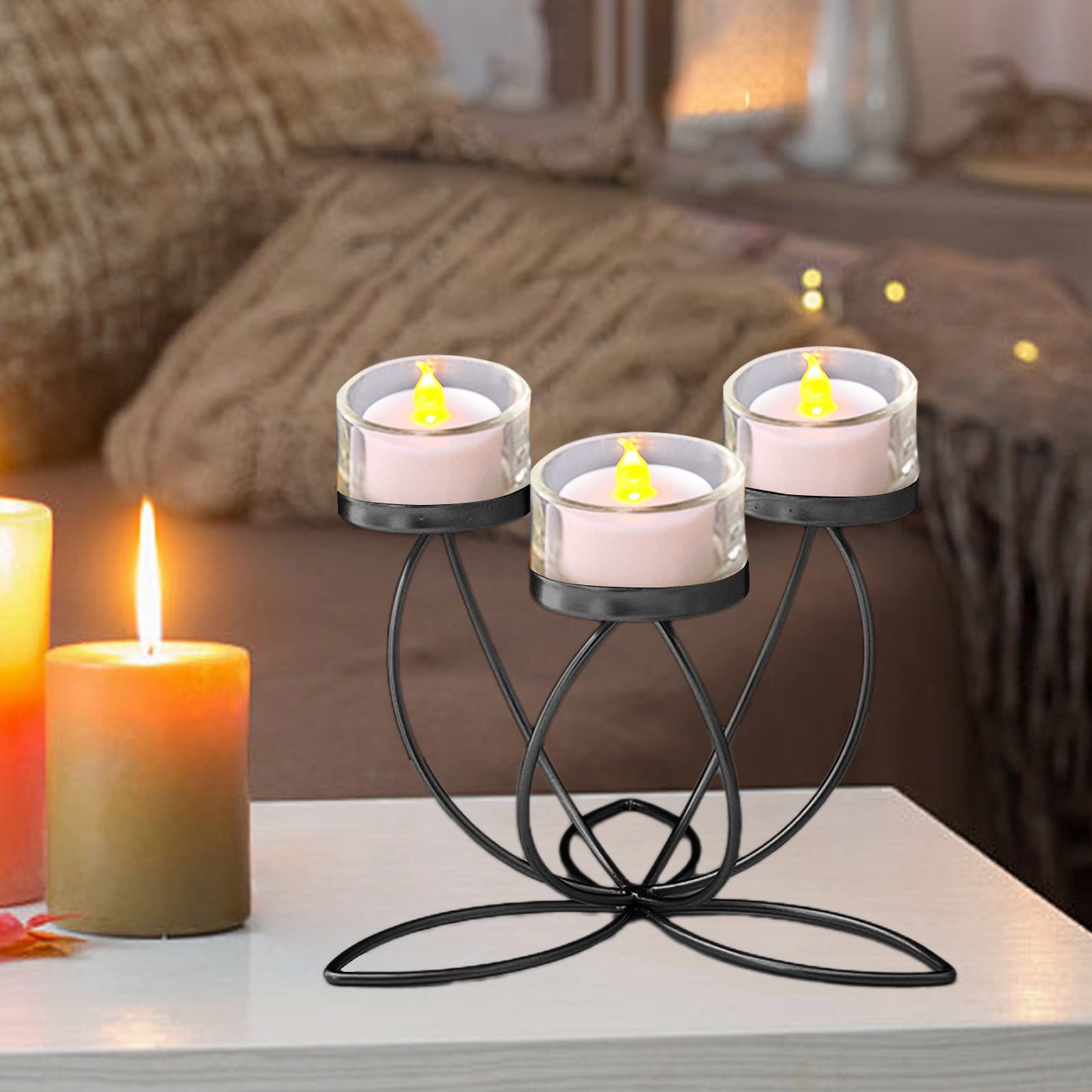 Jpxdew Romantic Iron Candle Holder-Three Heads Cup Candlestick for ...
