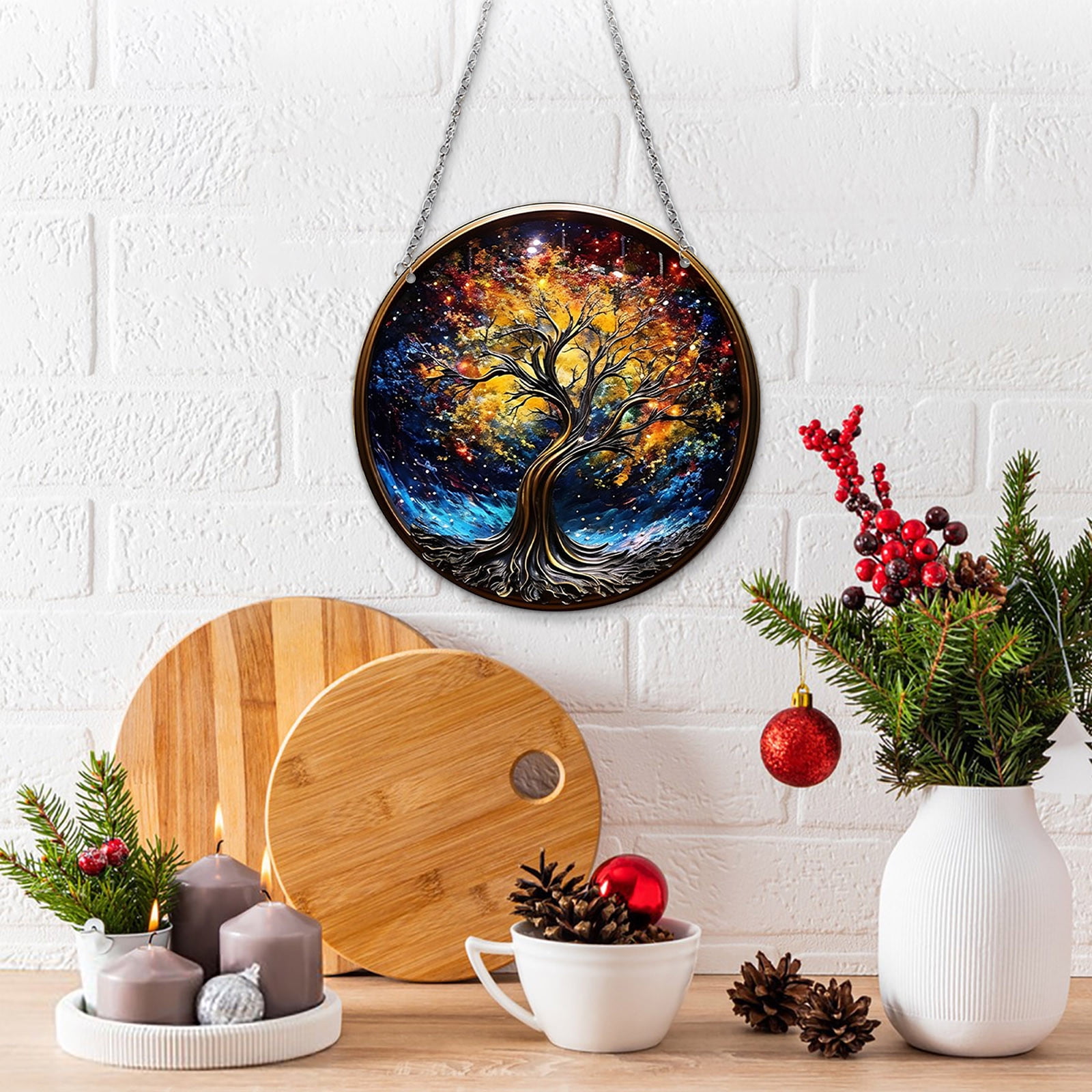 Jpxdew Sun Catcher Tree of Life Disc - Stained Glass Window Ornament ...