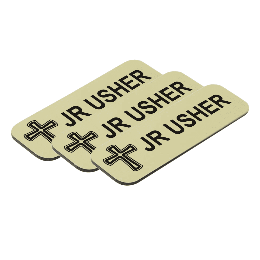 Jr Usher 1 x 3" Name Tag/Badge, Brushed Gold, Cross Design (3 Pack ...