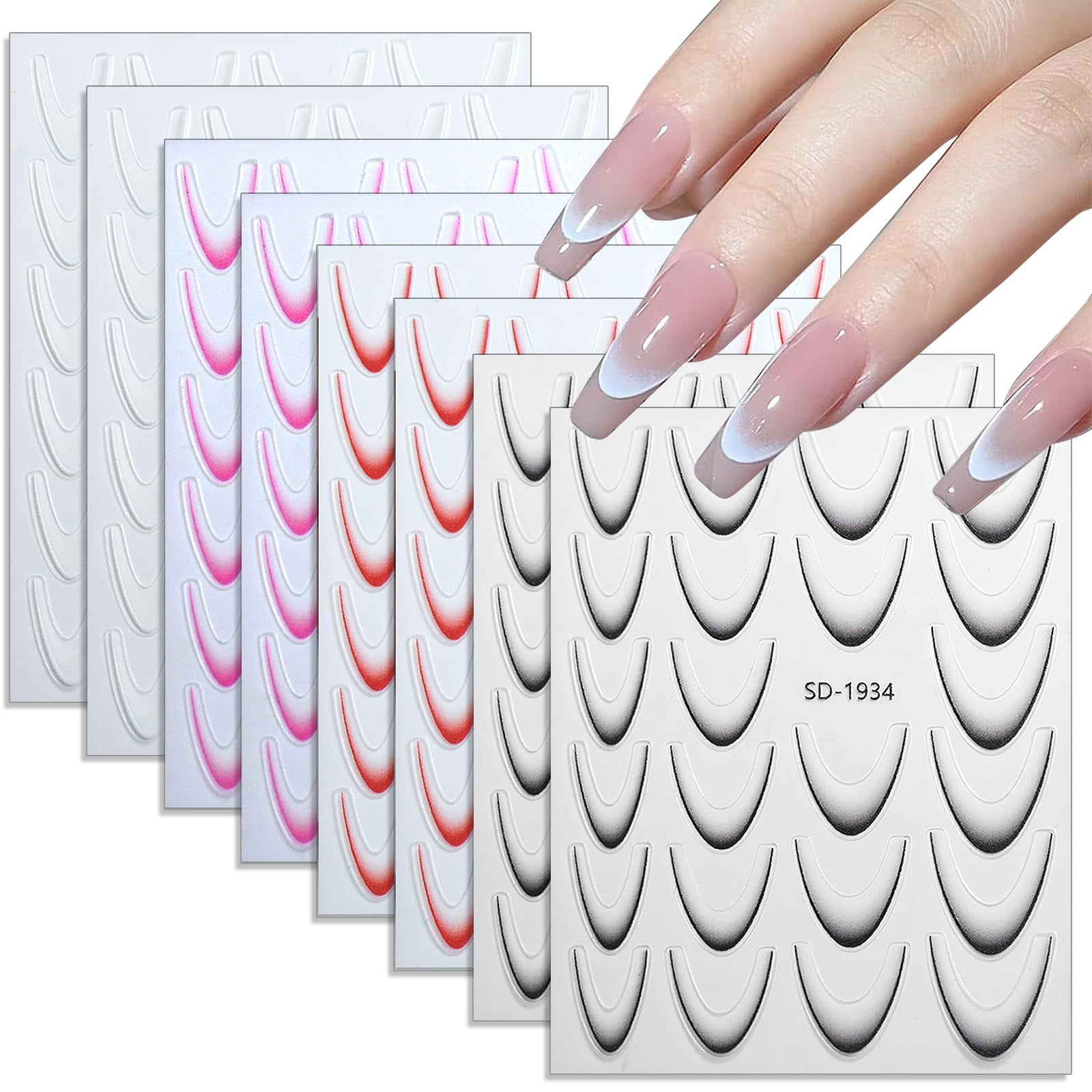 Jremg 3D French Tip Nail Stickers Kit - Reusable Self-Adhesive Nail Art ...