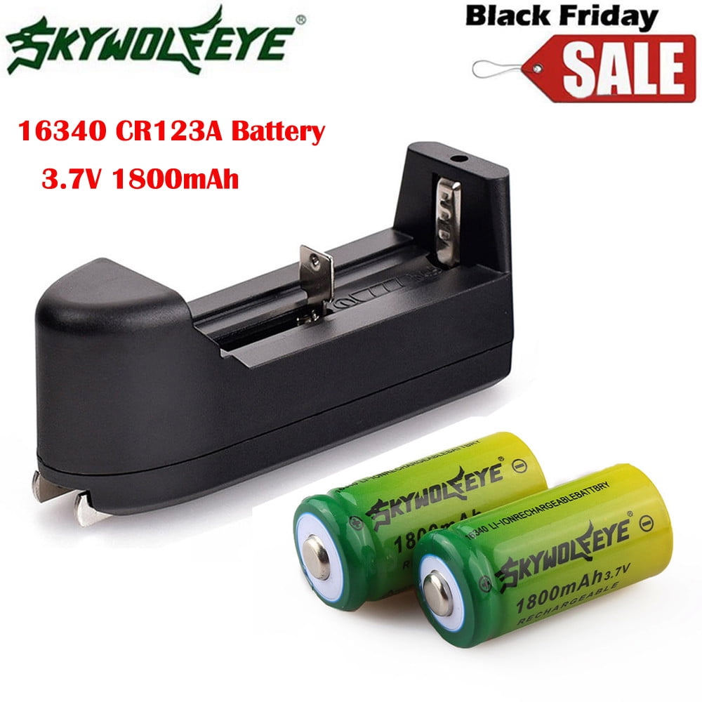 Jrocdr 2x 1800mAh Green 3.7v Li-ion 16340 Rechargeable Battery+ Smart ...