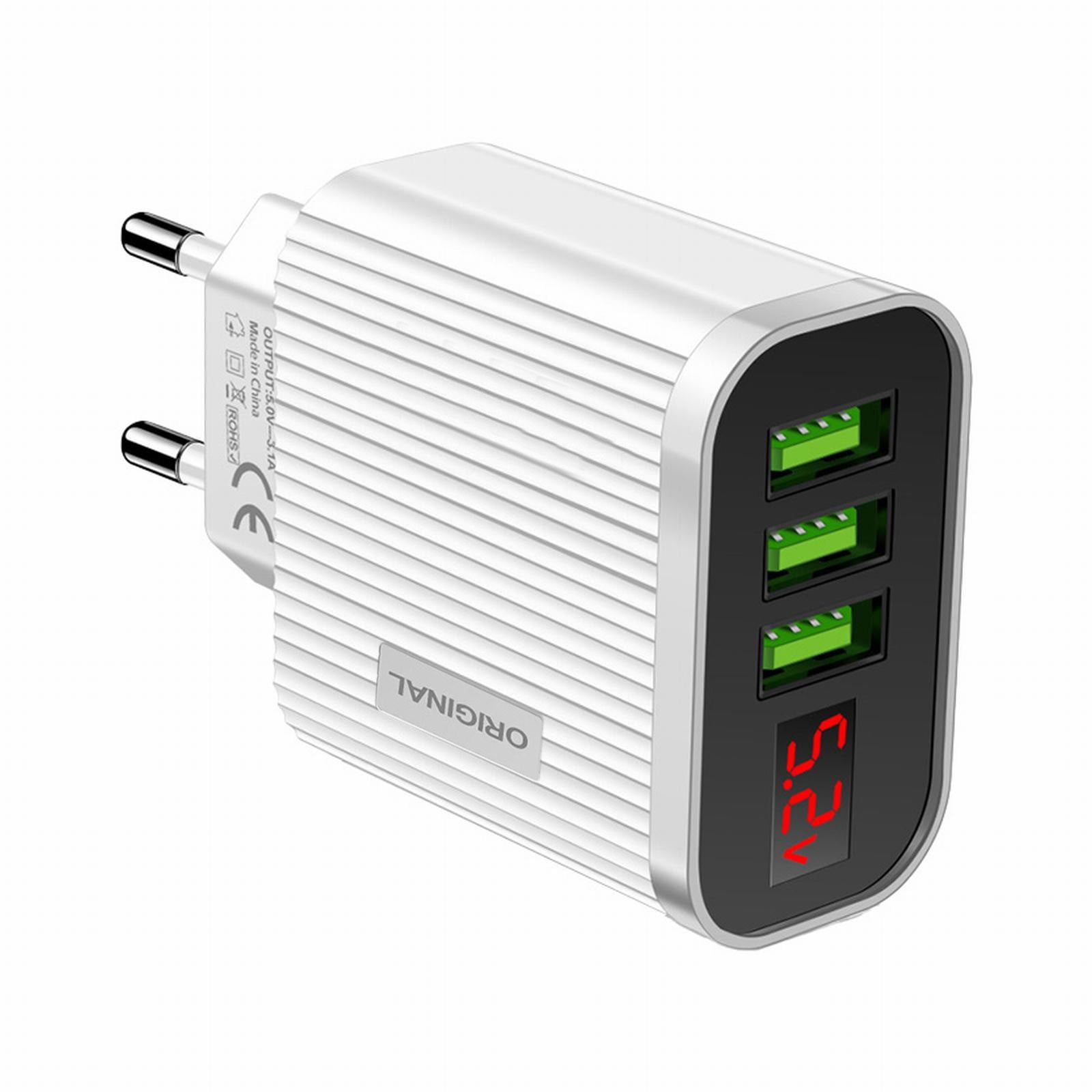 Jrocdr 3USB 3.1A Smartphone Digital Display Charger Wall Mount Portable ...