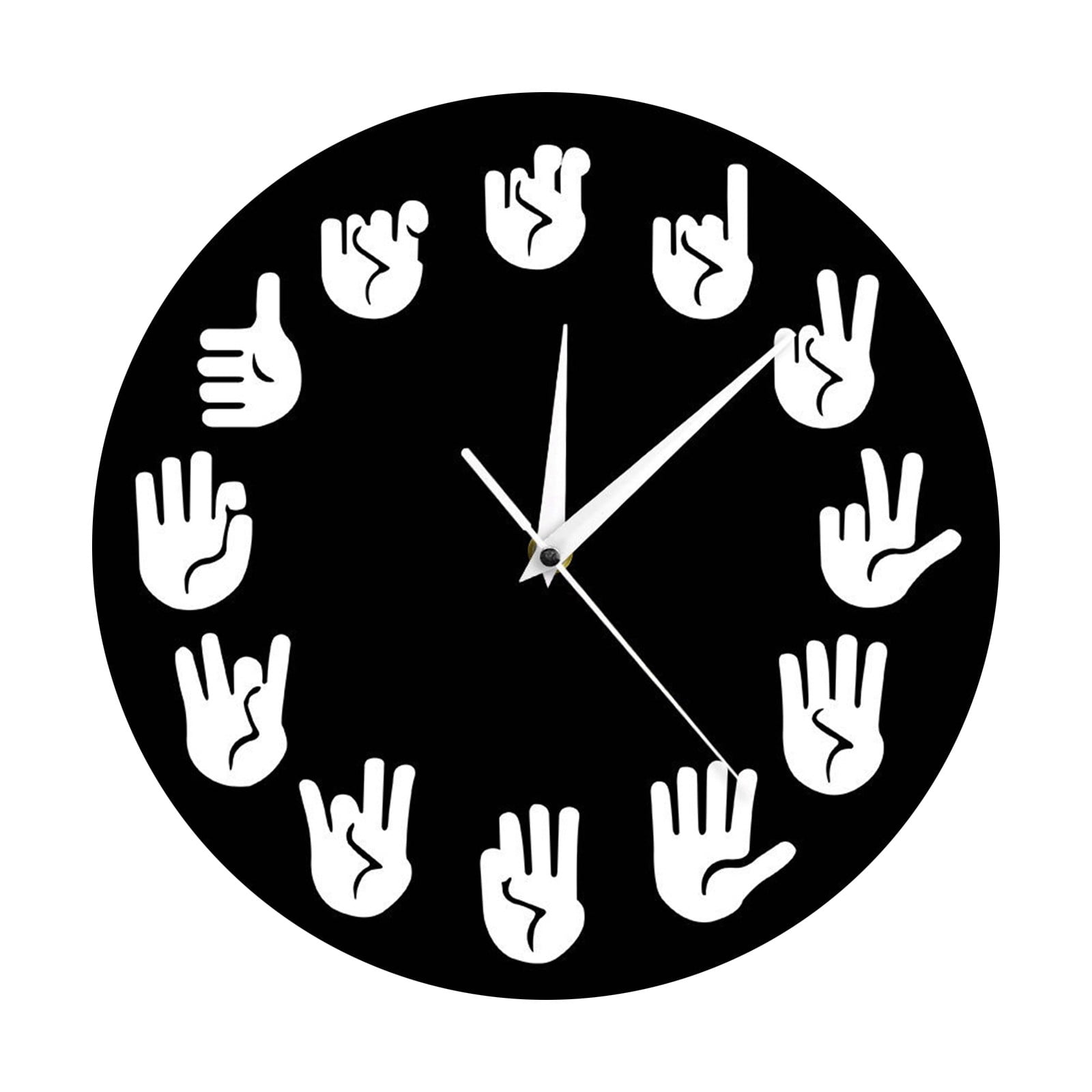 Jrocdr Circular Sign Language Gesture Wall Clock Decoration Fun Wall Clock Mute Wall Circular