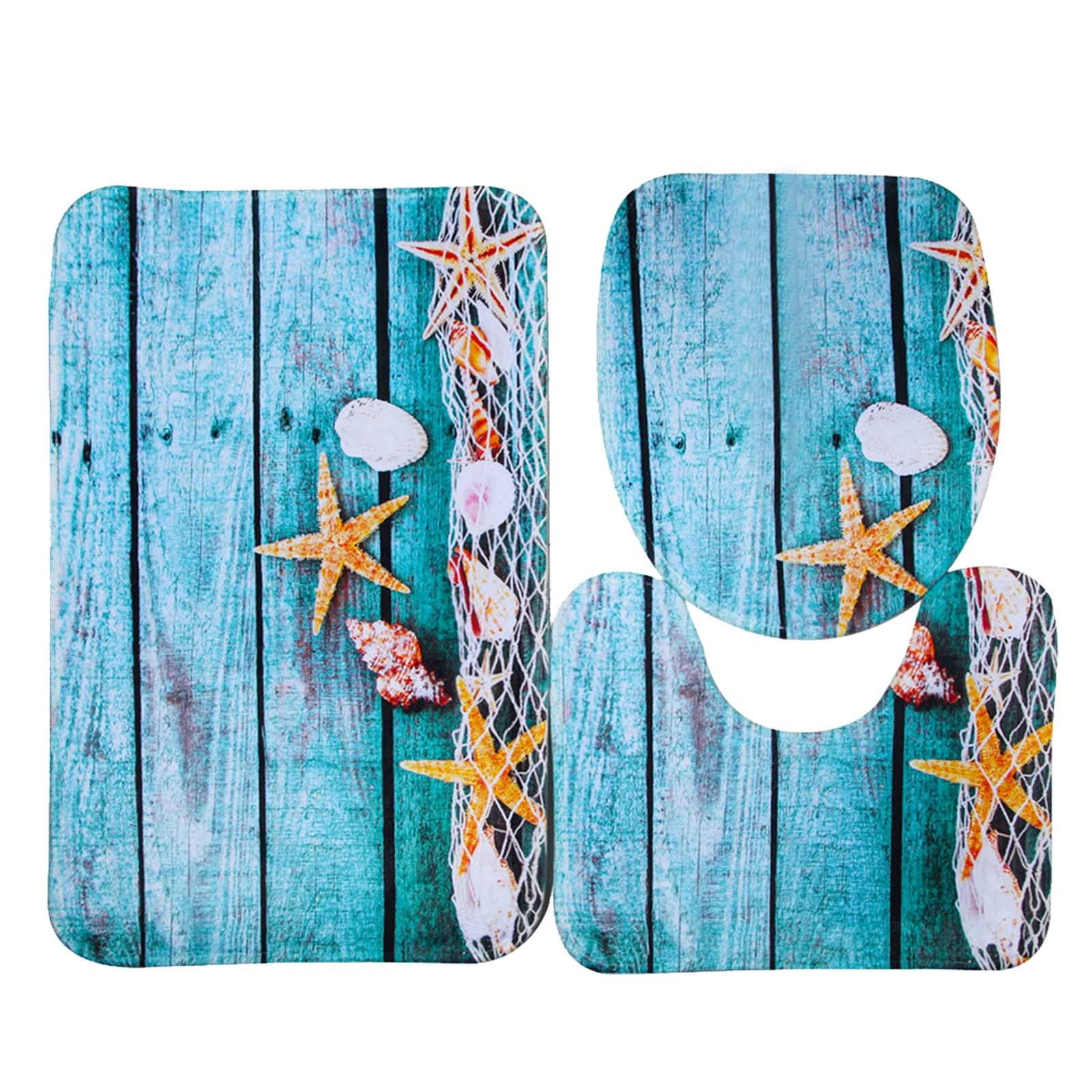 Jrocdr Marine Flannel 3d Printed Toilet Floor Mat Carpet Bathroom Non ...