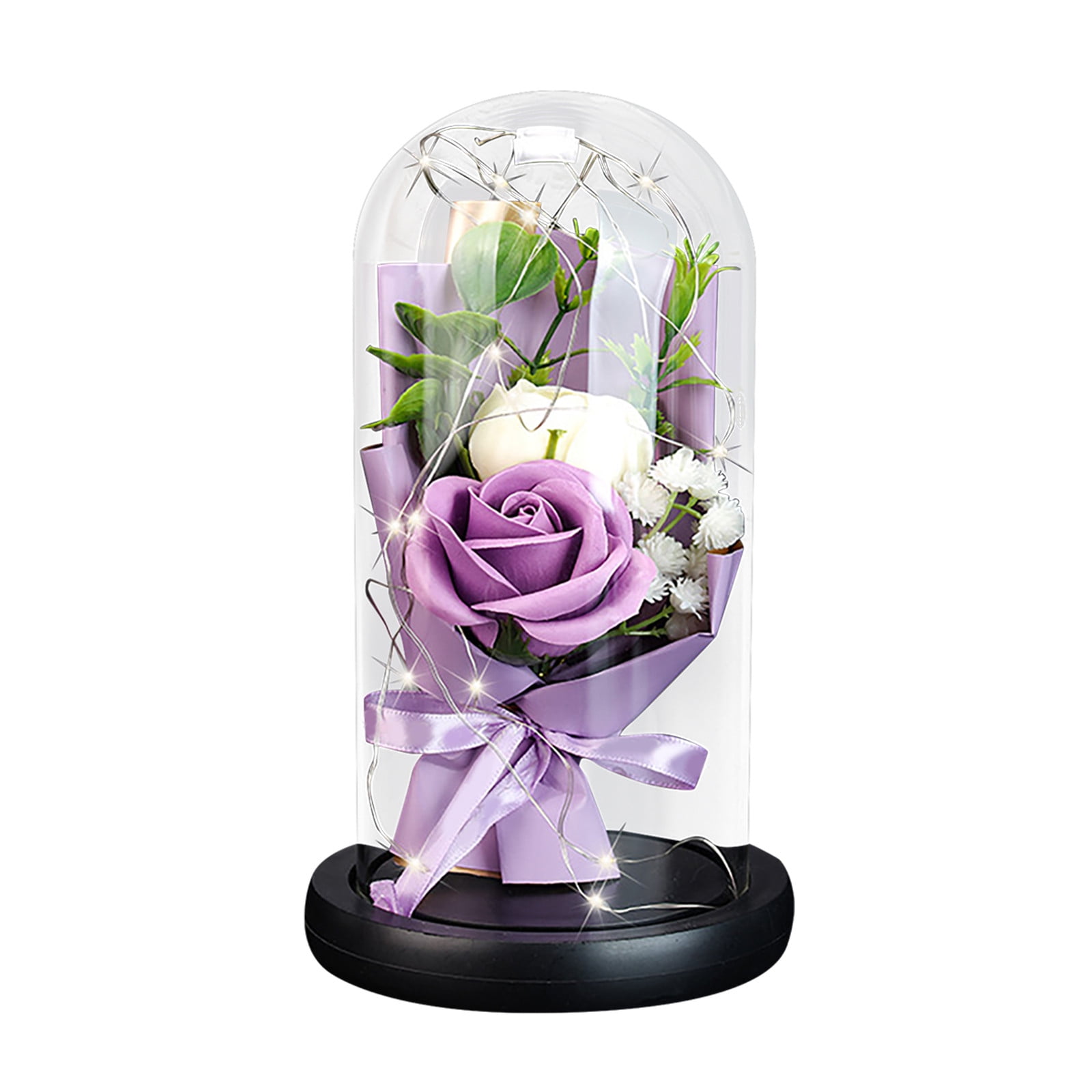 Jrocdr Two Rose Soap Bouquet Glass Cover LED Light Model Imitation ...