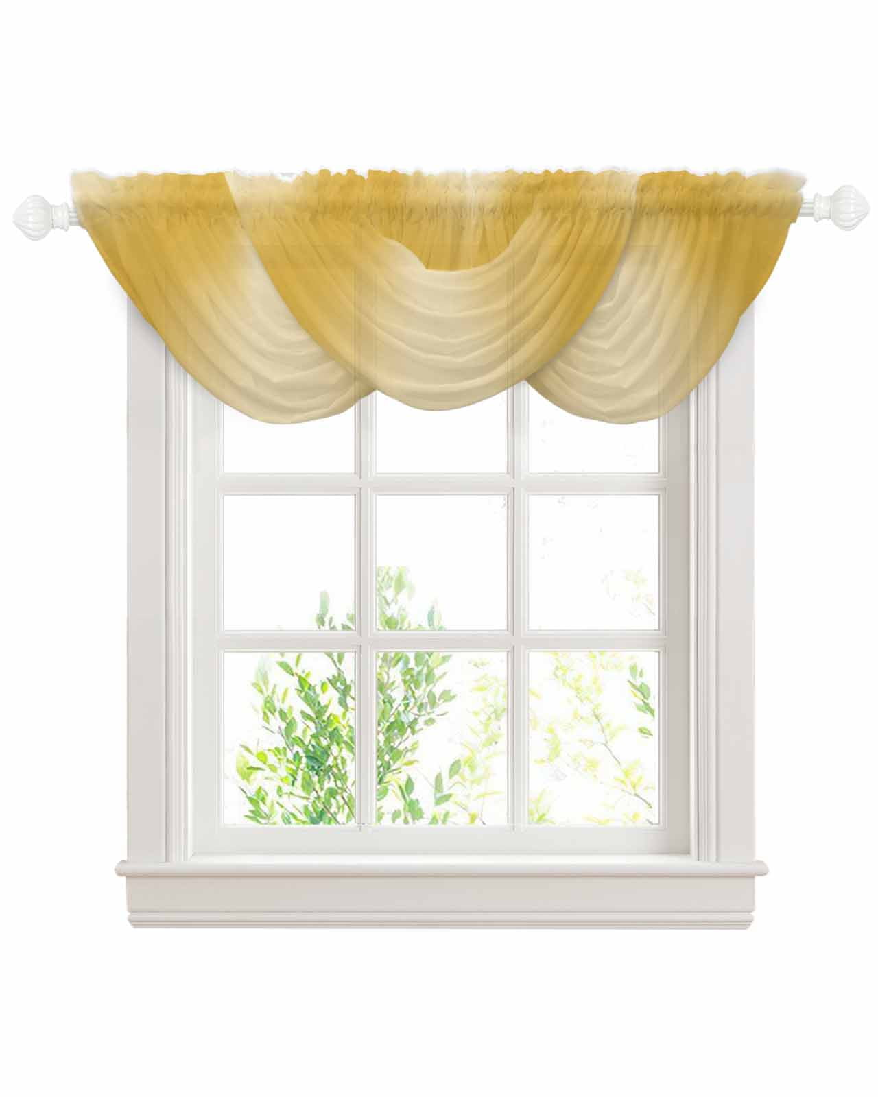 Jrskoticrtt Ginger Yellow Waterfall Valance Curtains Yellow Ombre Sheer ...