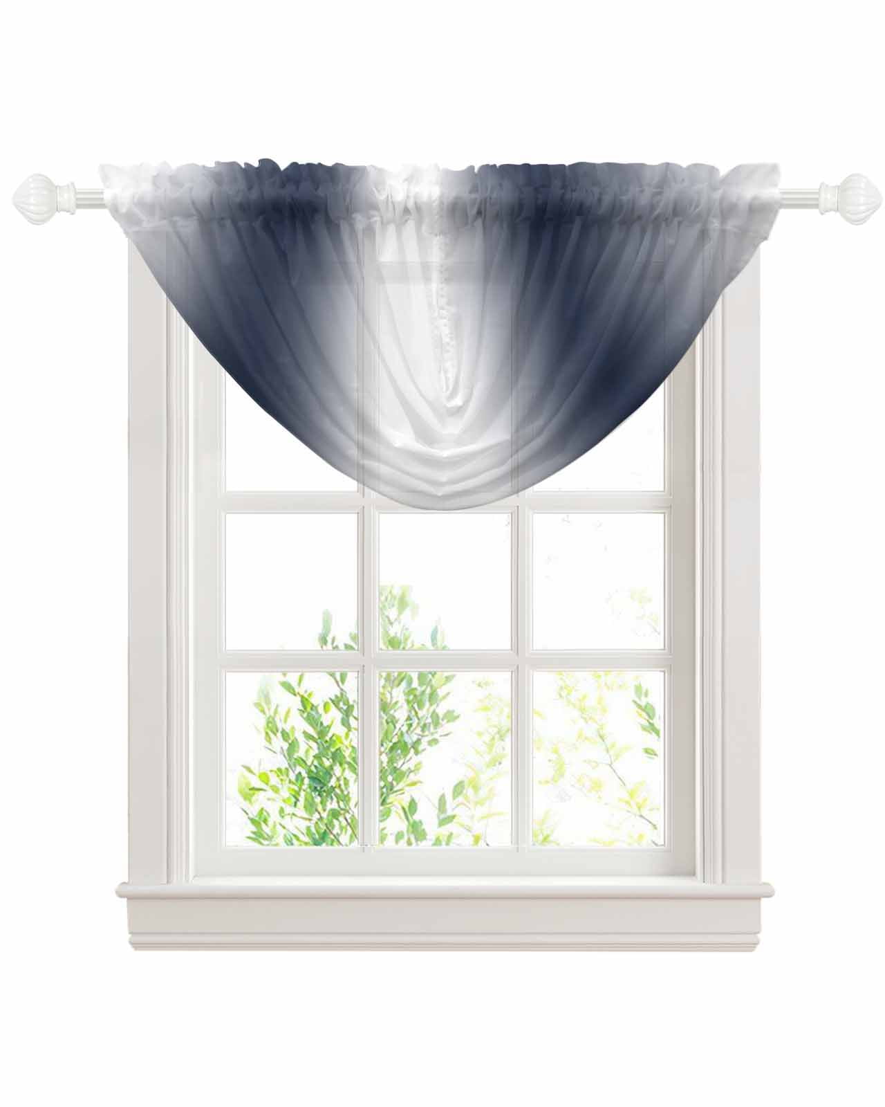 Jrskoticrtt Navy Blue Waterfall Valance Curtains Navy Blue Ombre Sheer ...