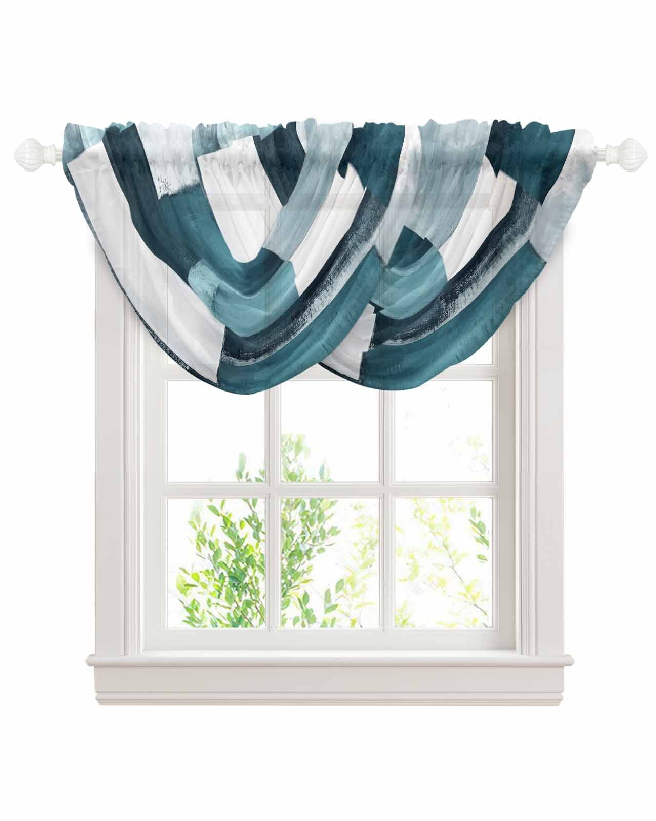 Jrskoticrtt Turquoise Waterfall Valance Curtains Geometric Abstract Art ...