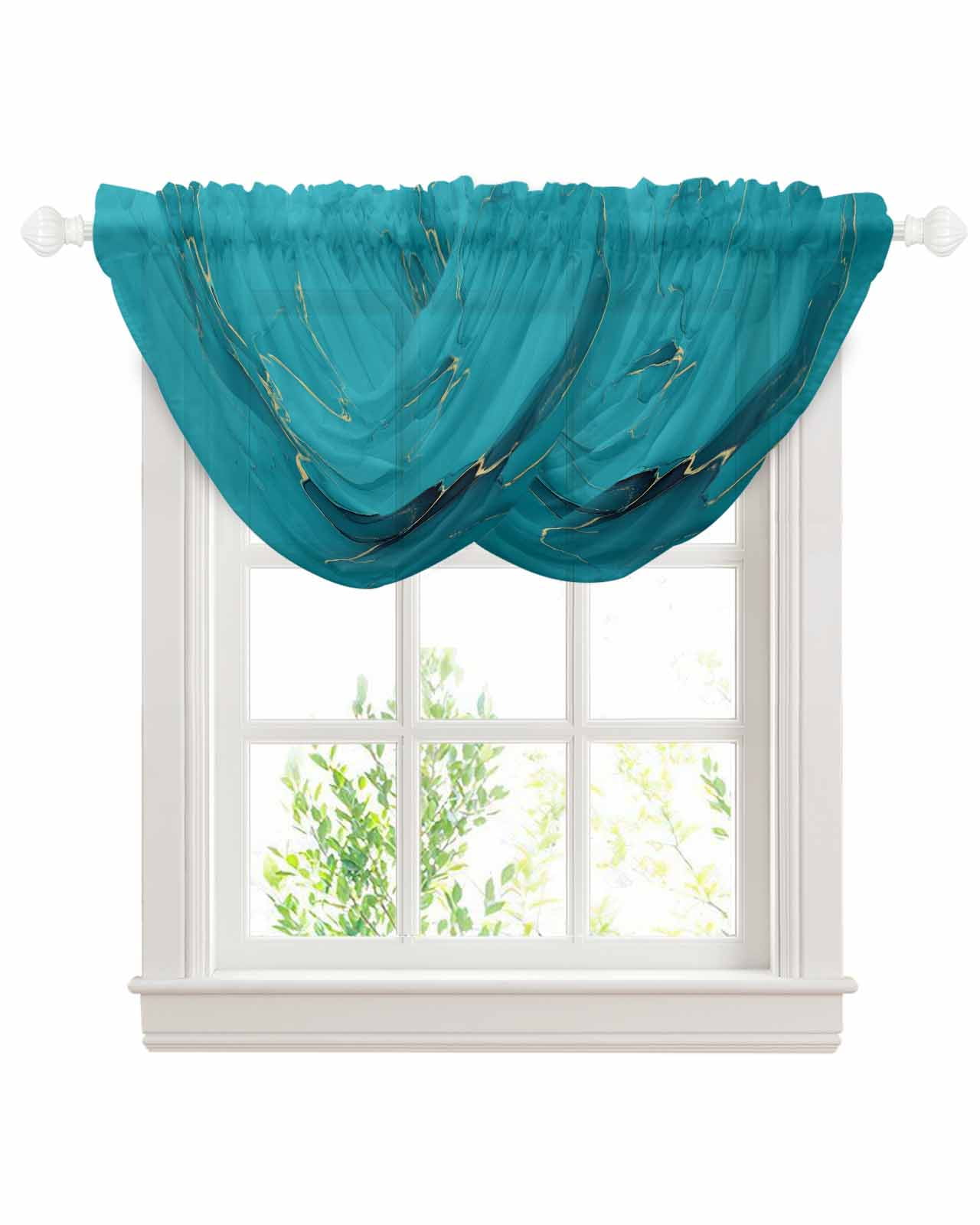 Jrskoticrtt Turquoise Waterfall Valance Curtains Turquoise Marble Sheer ...