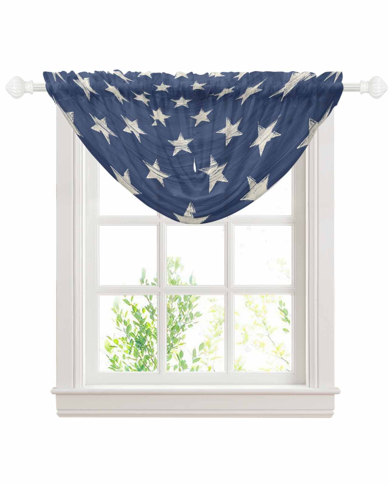 Jrskoticrtt Waterfall Valance Curtains 4th of July Sheer Swag Valance ...