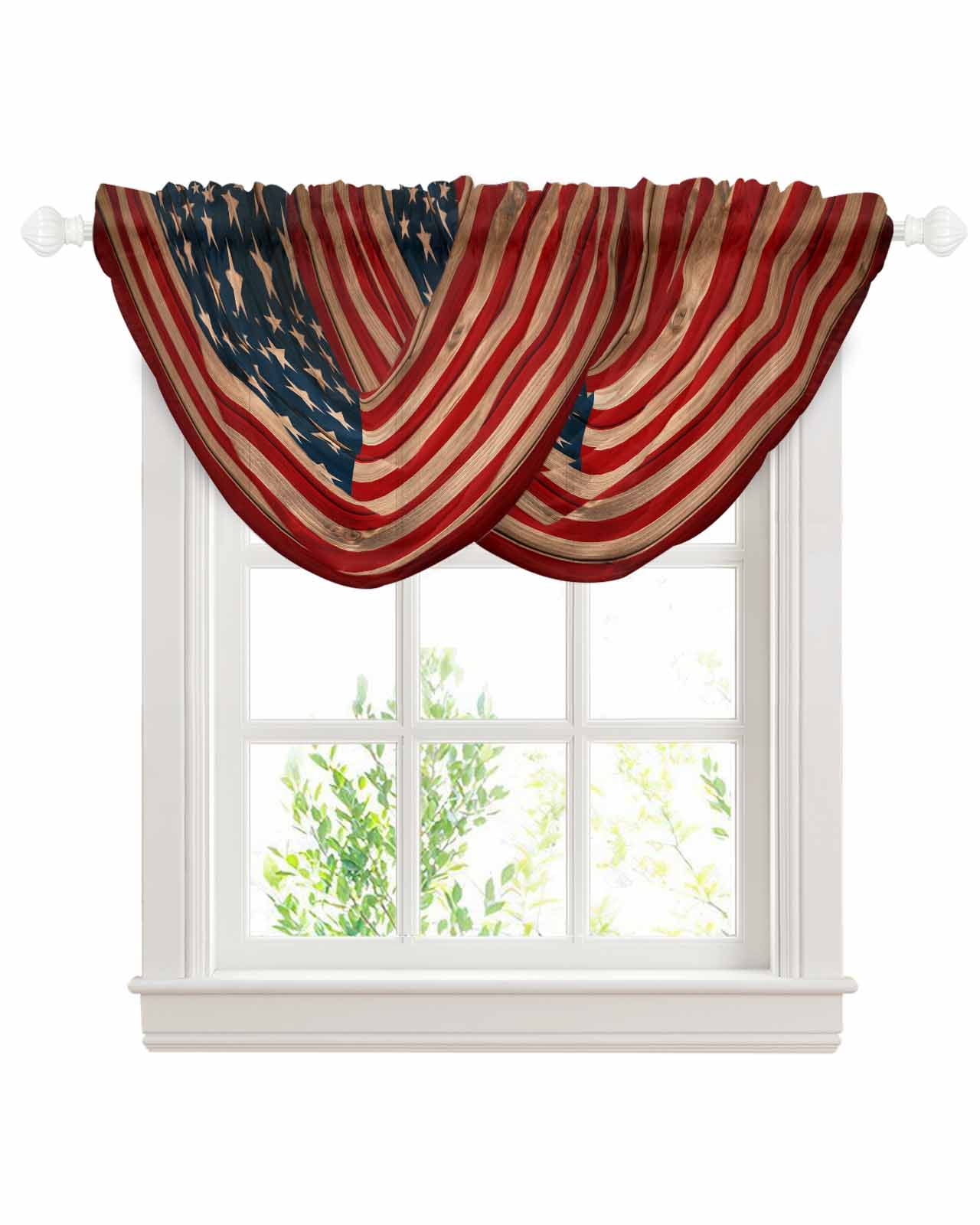 Jrskoticrtt Waterfall Valance Curtains American Flag Sheer Swag Valance ...