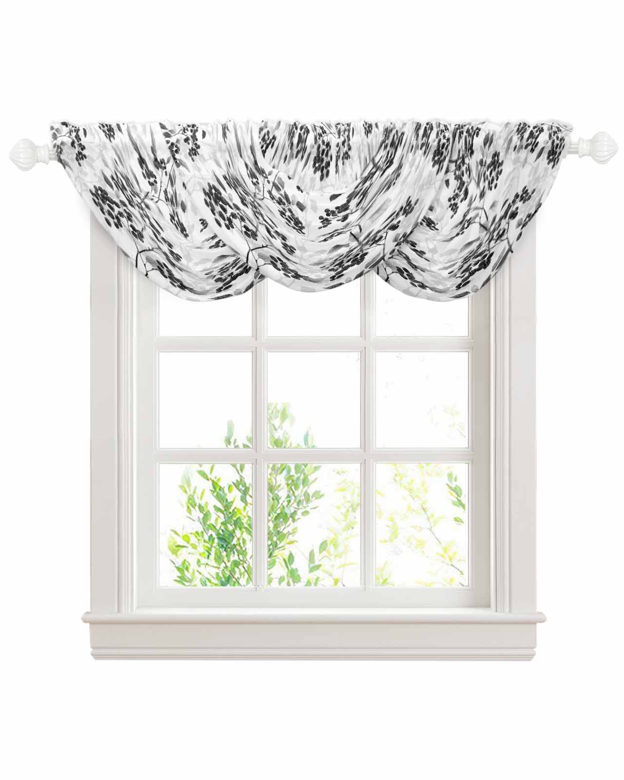 Jrskoticrtt Waterfall Valance Curtains Black Gray Botanical Sheer Swag ...
