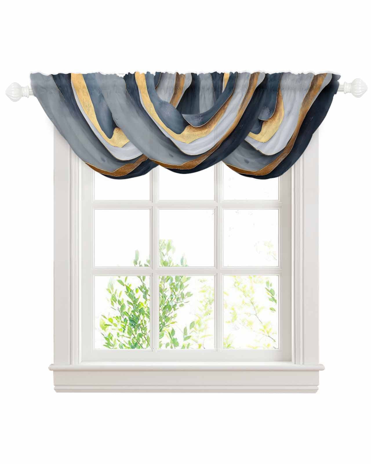 Jrskoticrtt Waterfall Valance Curtains Blue Gold Gray Marble Sheer Swag ...