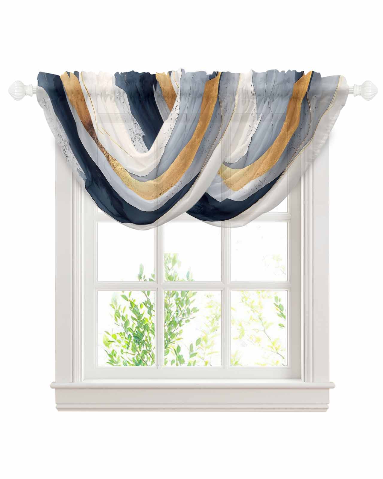 Jrskoticrtt Waterfall Valance Curtains Blue Gold Marble Sheer Swag ...