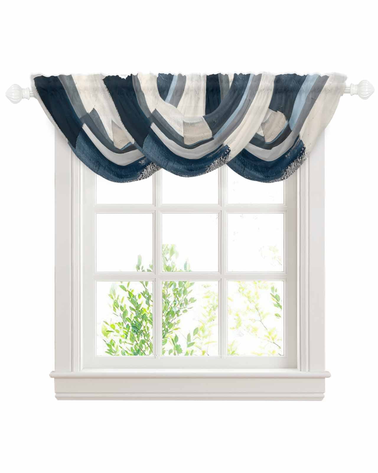 Jrskoticrtt Waterfall Valance Curtains Blue Gray Beige Sheer Swag ...