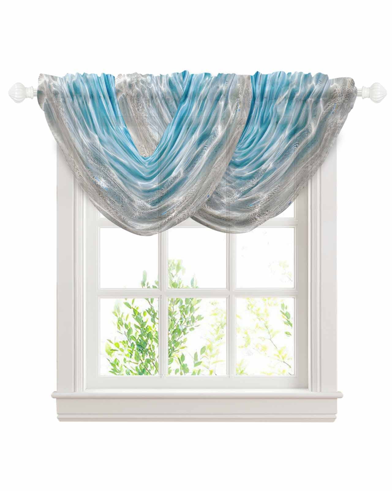 Jrskoticrtt Waterfall Valance Curtains Blue Ocean Sheer Swag Valance ...