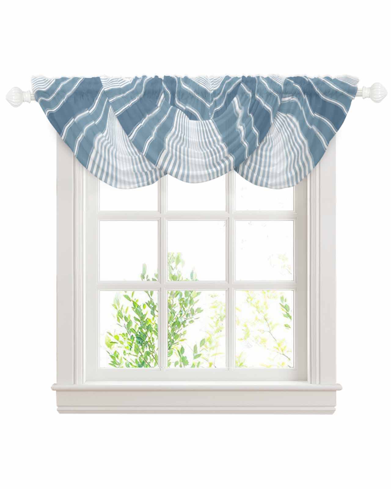 Jrskoticrtt Waterfall Valance Curtains Blue Ombre Stripe Sheer Swag ...