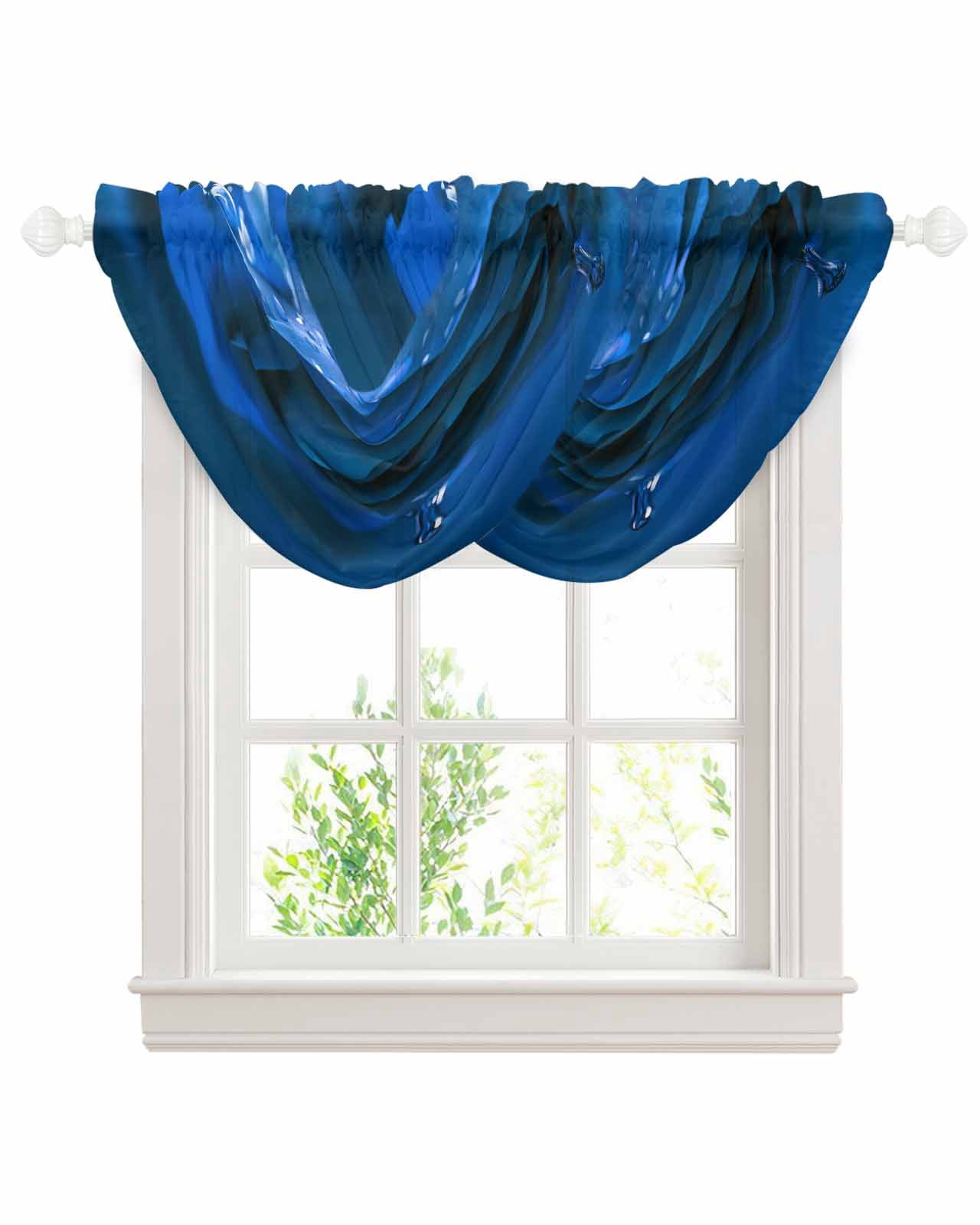 Jrskoticrtt Waterfall Valance Curtains Blue Rose Sheer Swag Valance for ...