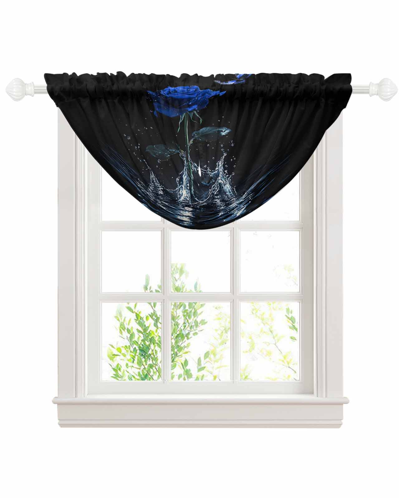 Jrskoticrtt Waterfall Valance Curtains Blue Roses Sheer Swag Valance ...