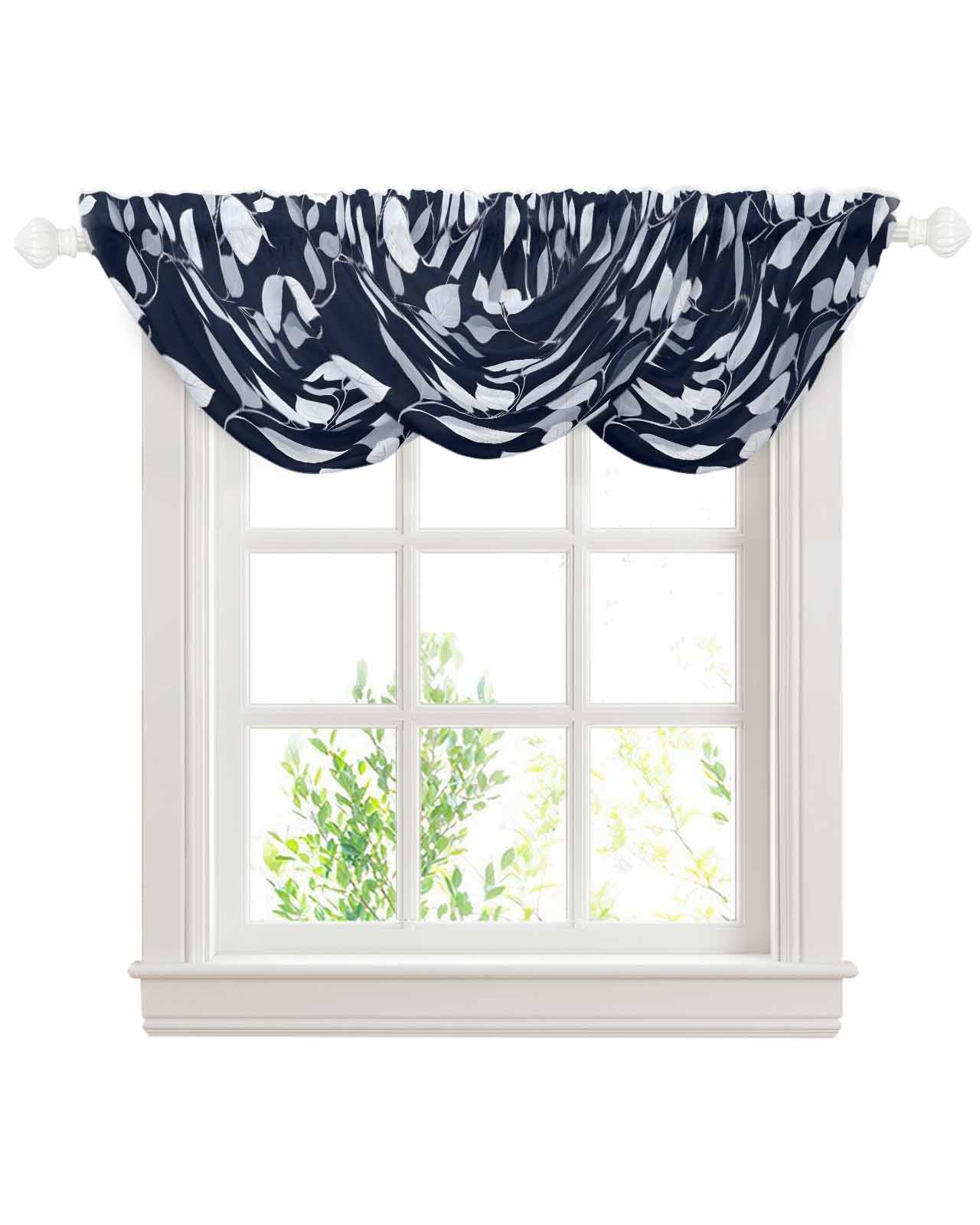 Jrskoticrtt Waterfall Valance Curtains Blue White Eucalyptus Sheer Swag ...