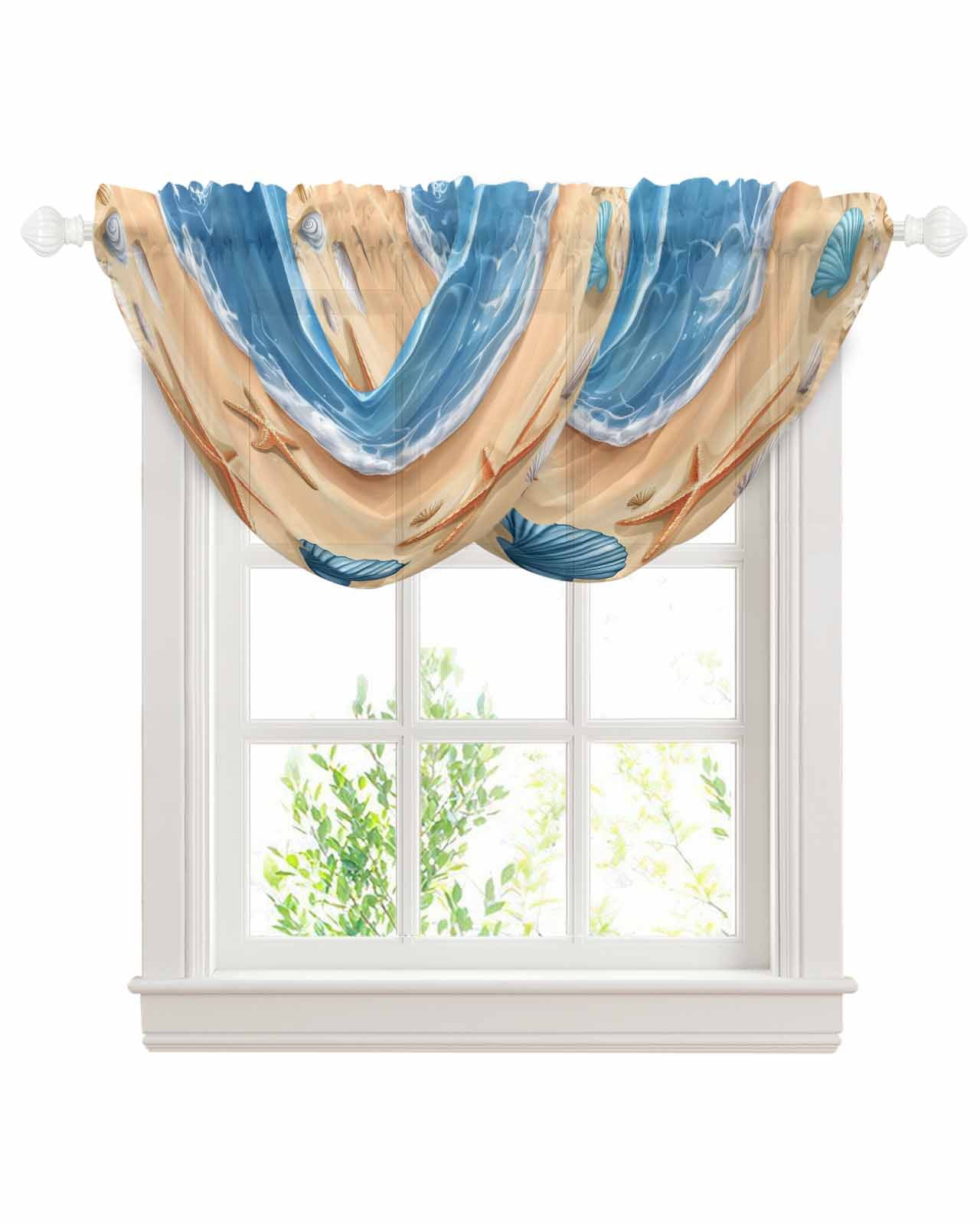 Jrskoticrtt Waterfall Valance Curtains Coastal Blue Sheer Swag Valance ...