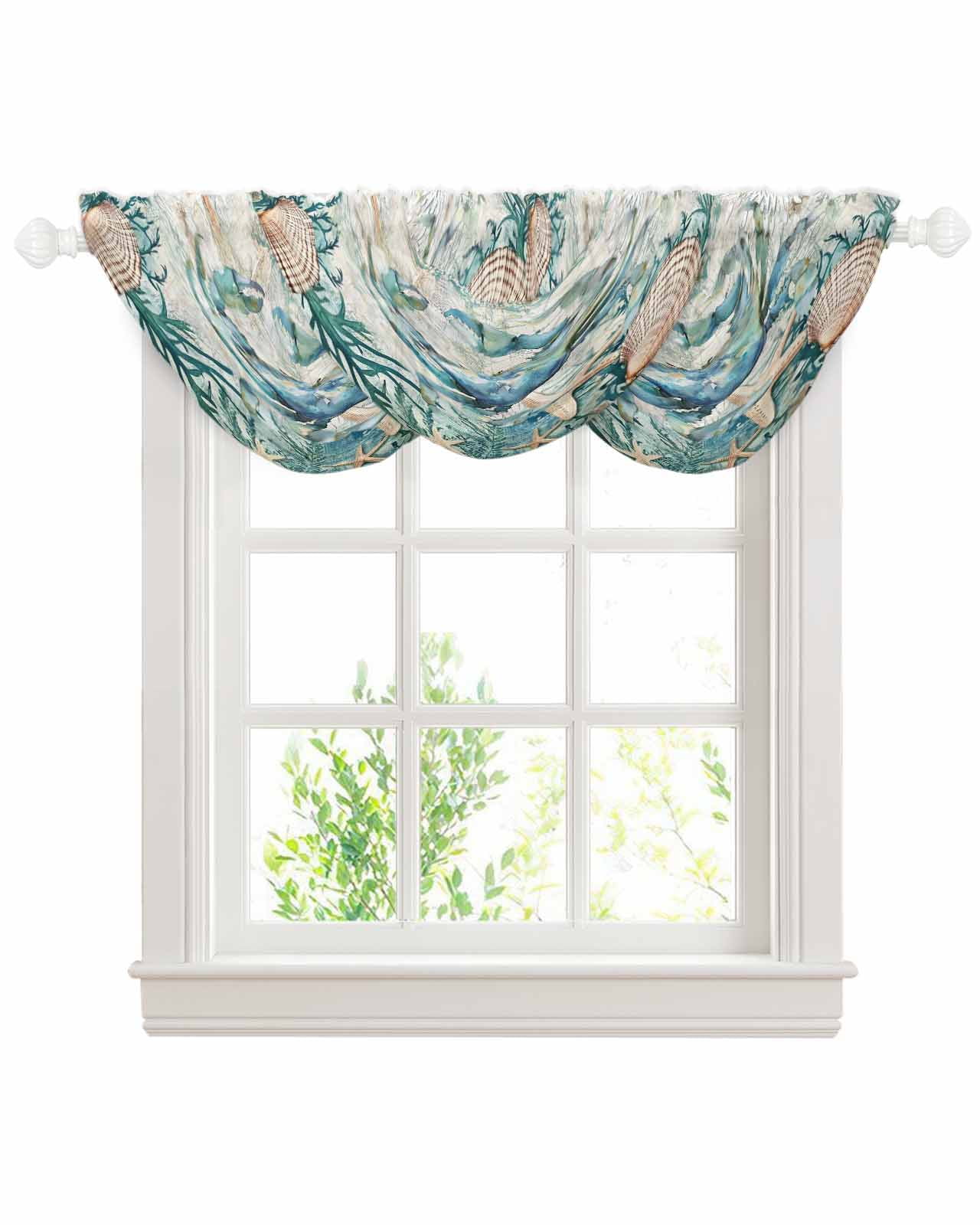 Jrskoticrtt Waterfall Valance Curtains Coastal Crab Sheer Swag Valance ...