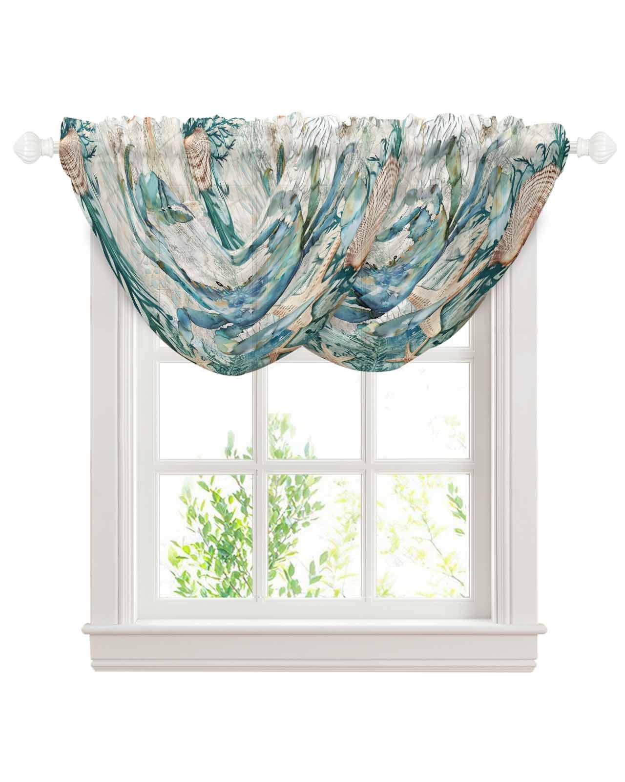 Jrskoticrtt Waterfall Valance Curtains Coastal Crab Sheer Swag Valance ...