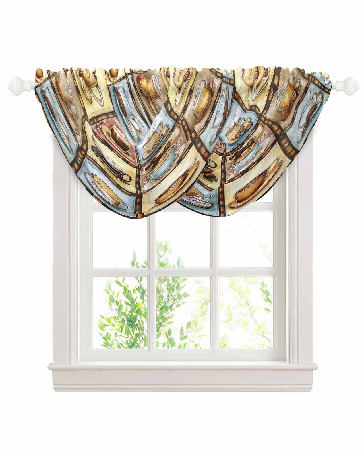 Jrskoticrtt Waterfall Valance Curtains Coffee Sheer Swag Valance for ...