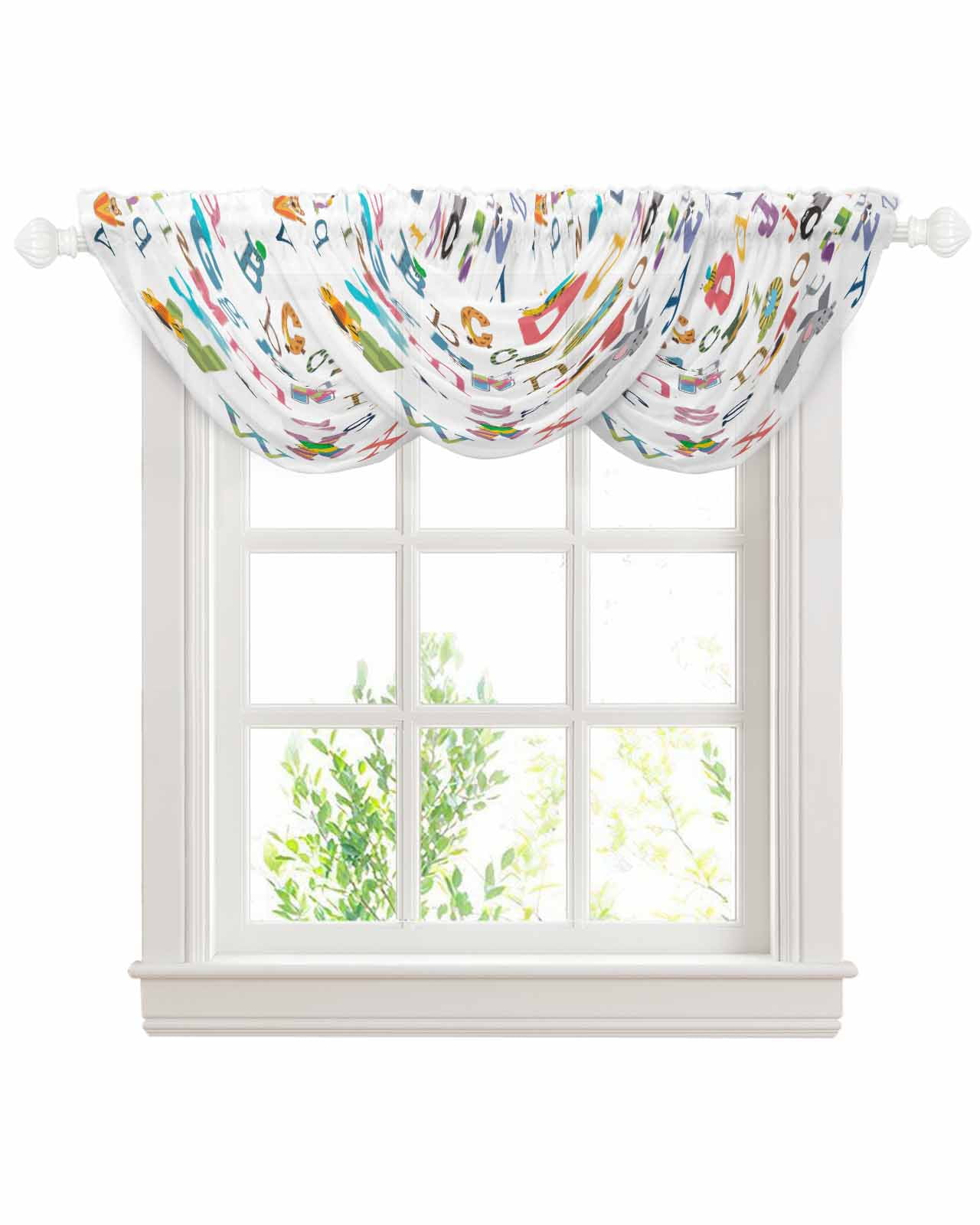 Jrskoticrtt Waterfall Valance Curtains Colorful Alphabet Sheer Swag ...