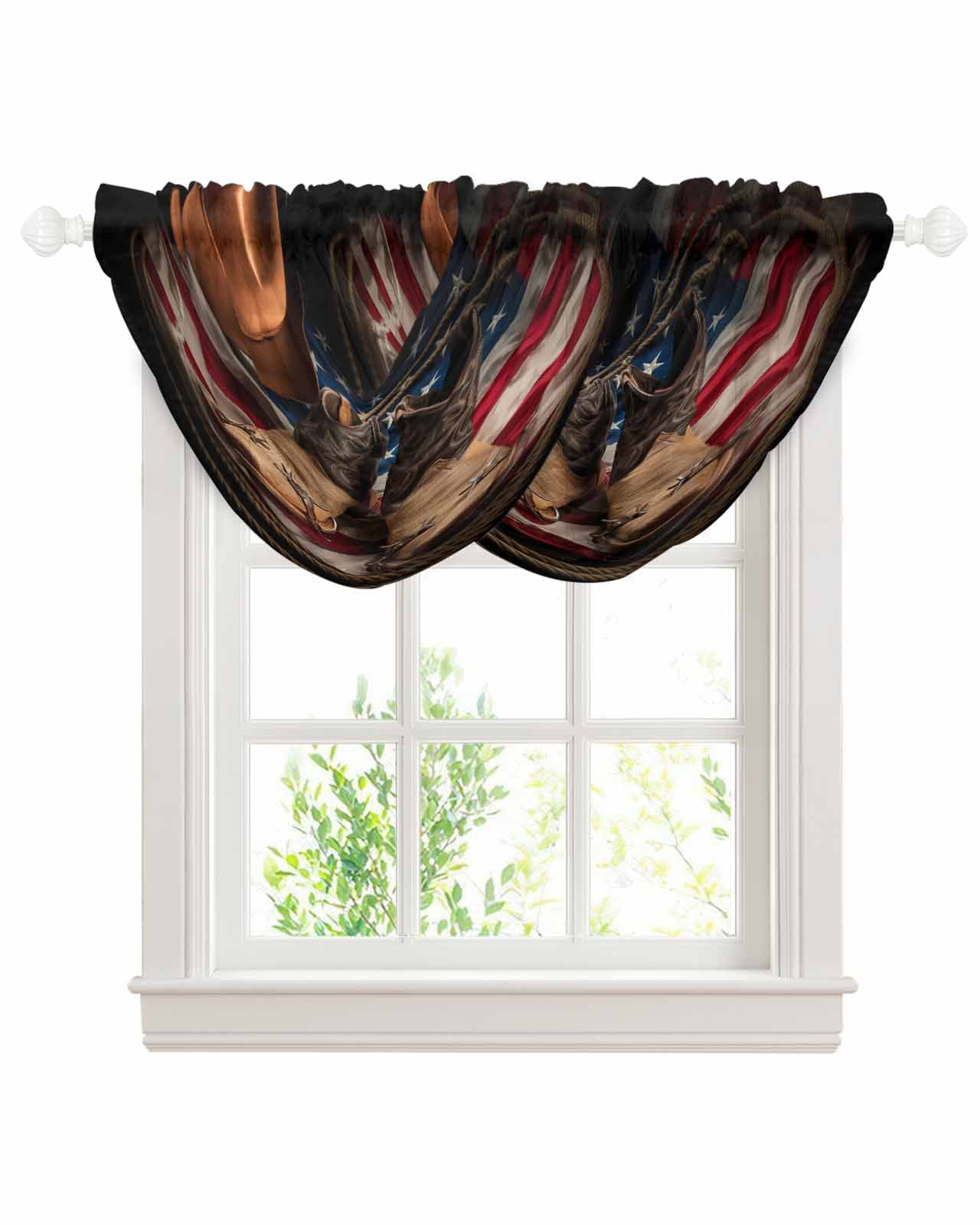 Jrskoticrtt Waterfall Valance Curtains Cowboy Boots Hat Sheer Swag ...