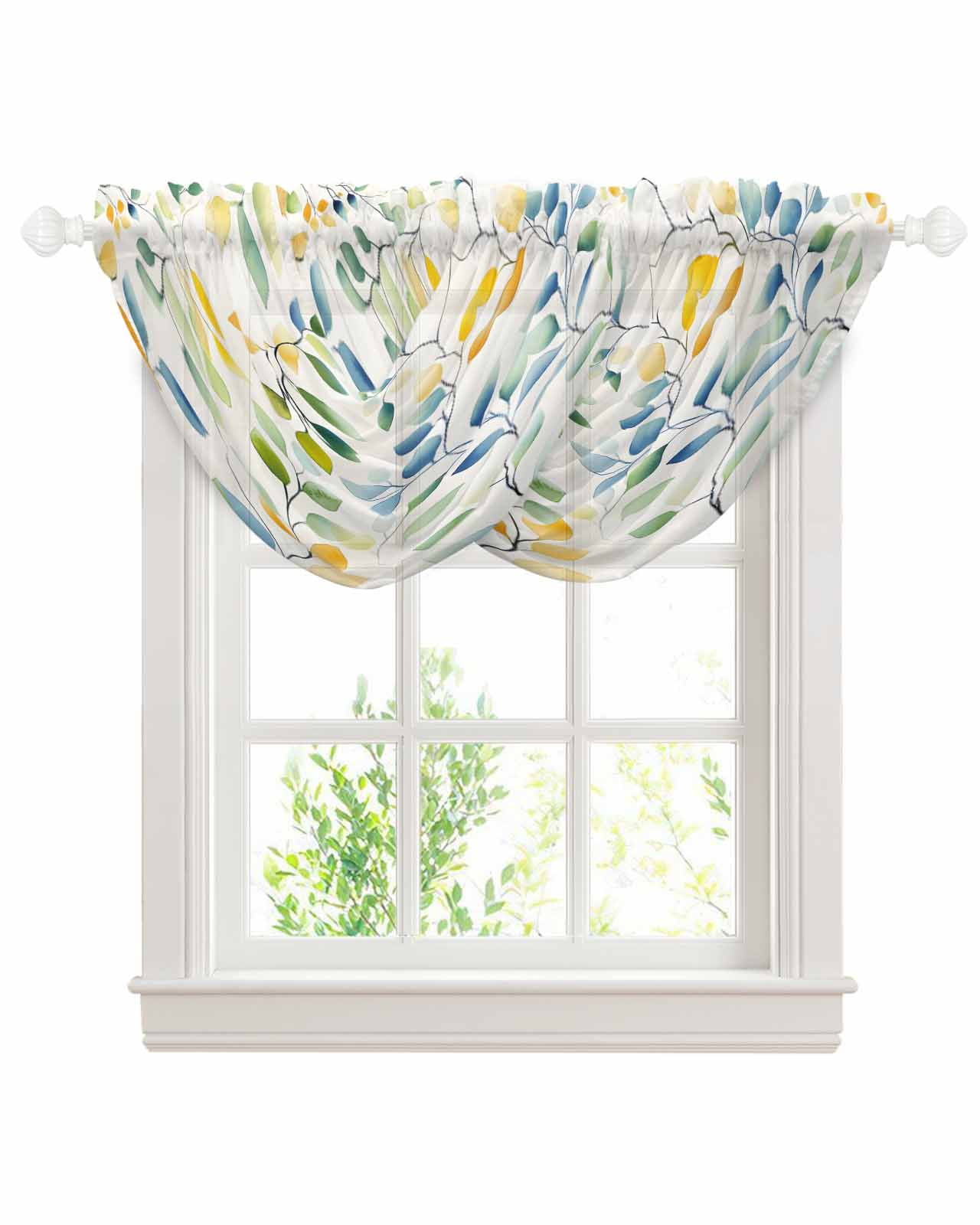 Jrskoticrtt Waterfall Valance Curtains Eucalyptus Leaves Sheer Swag ...