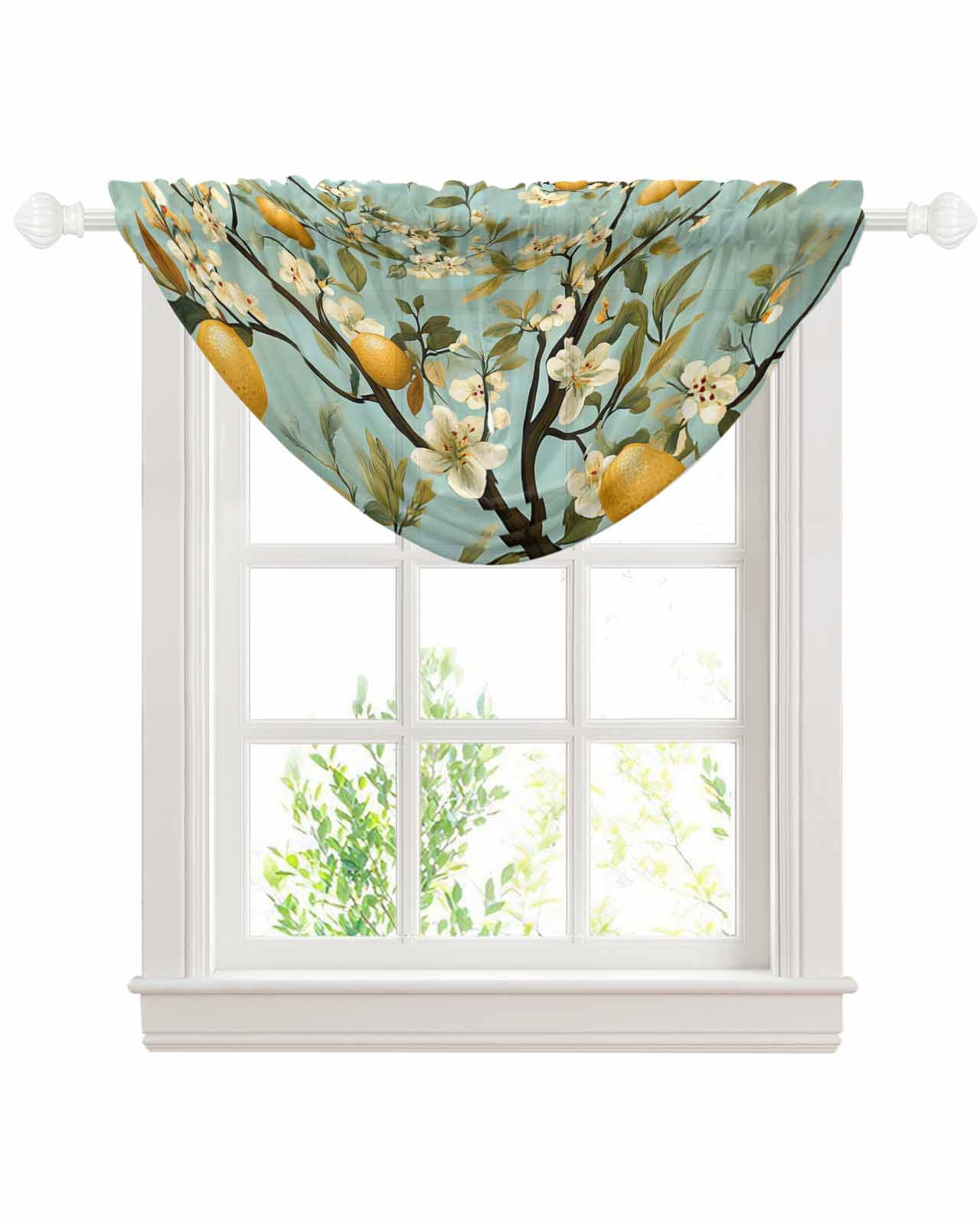 Jrskoticrtt Waterfall Valance Curtains Flower Lemon Sheer Swag Valance ...