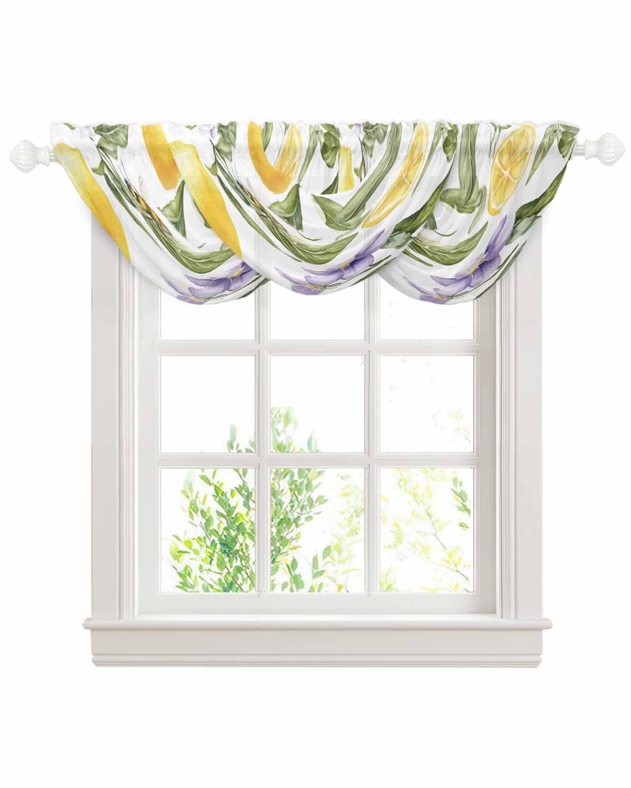 Jrskoticrtt Waterfall Valance Curtains Lemon Flower Sheer Swag Valance ...
