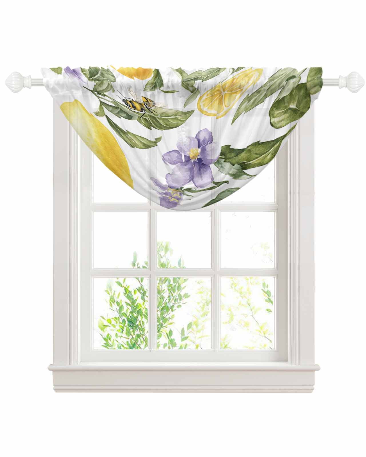 Jrskoticrtt Waterfall Valance Curtains Lemon Flower Sheer Swag Valance ...