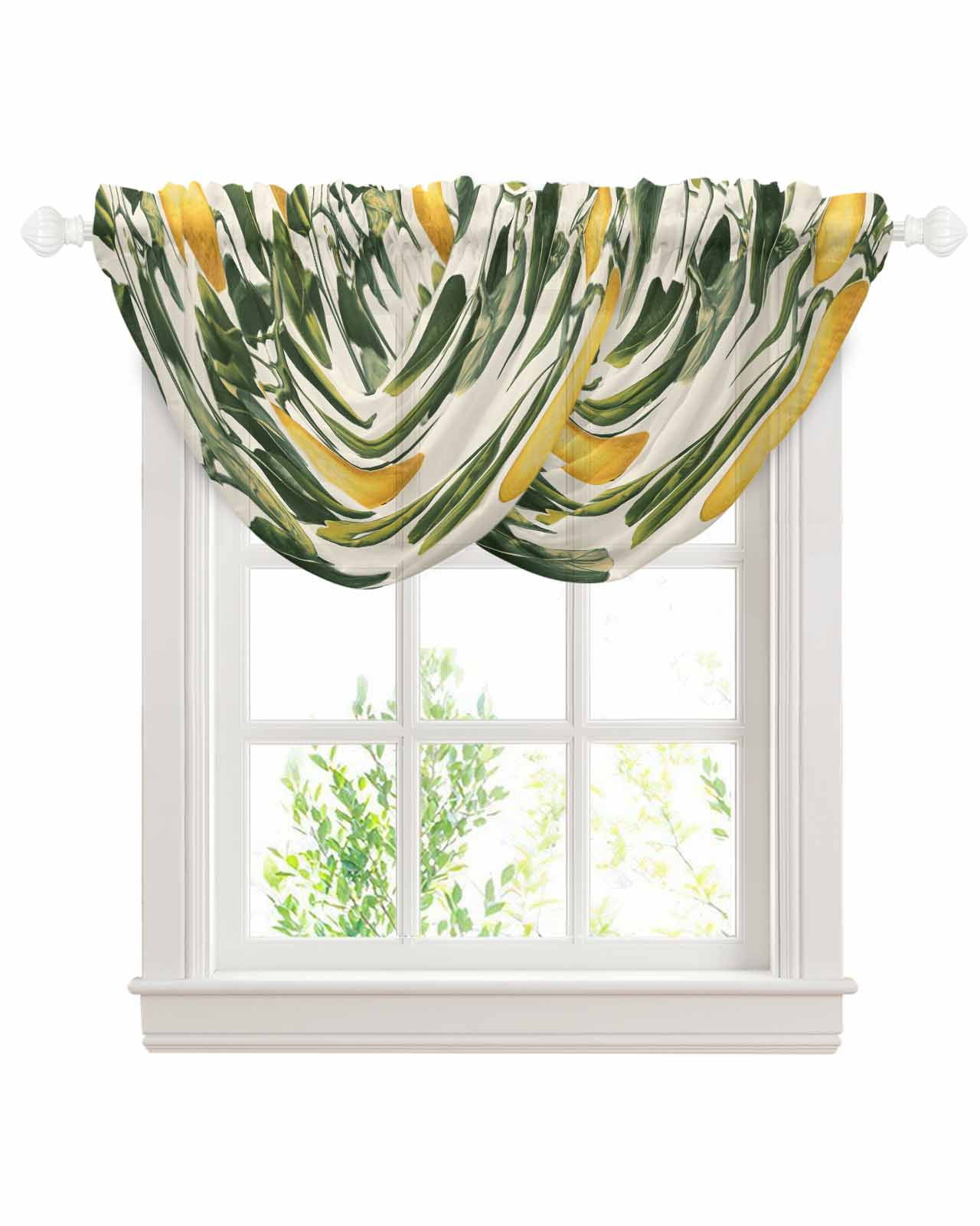 Jrskoticrtt Waterfall Valance Curtains Lemon Leaves Sheer Swag Valance ...