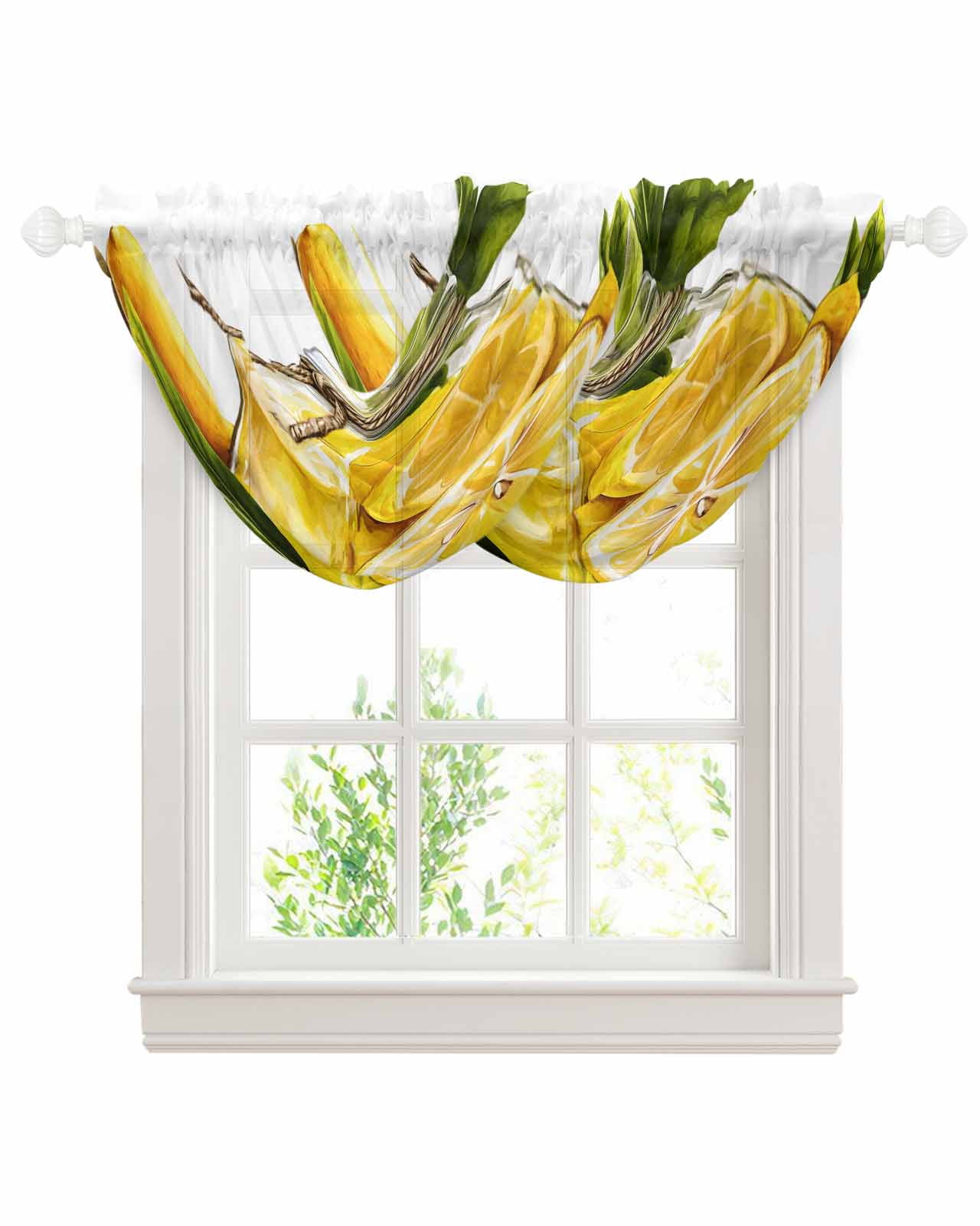 Jrskoticrtt Waterfall Valance Curtains Lemon Sheer Swag Valance for ...