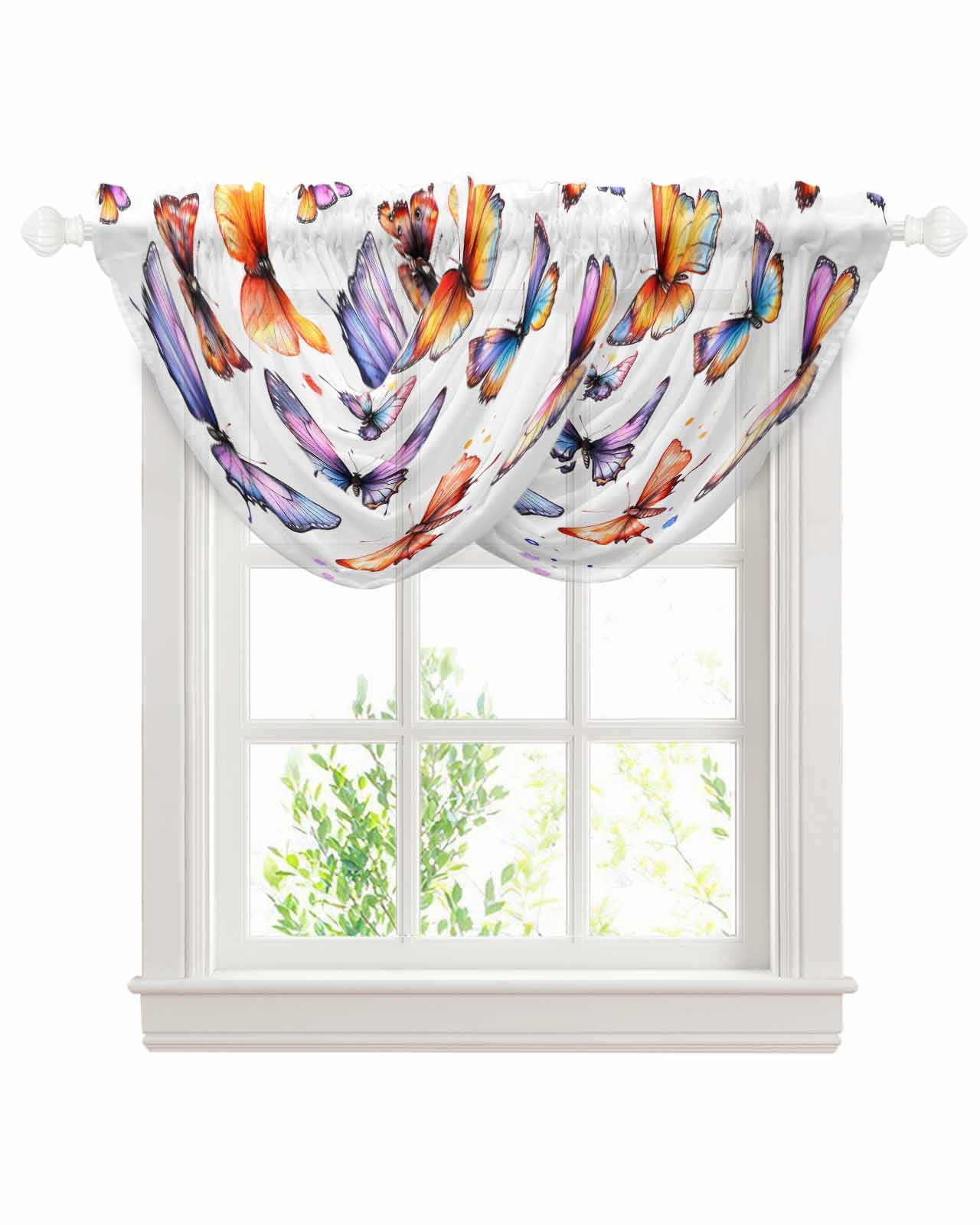 Jrskoticrtt Waterfall Valance Curtains Modern Butterfly Sheer Swag ...