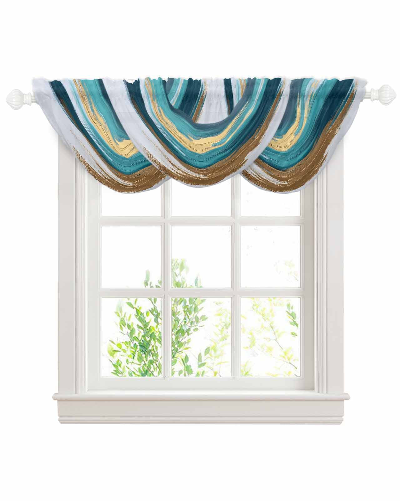Jrskoticrtt Waterfall Valance Curtains Modern Teal Green Sheer Swag ...