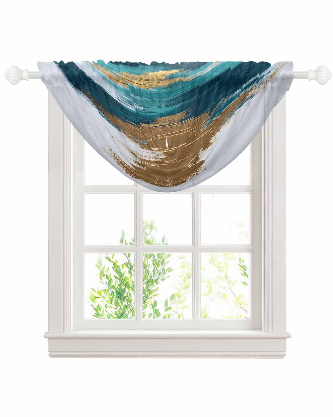 Jrskoticrtt Waterfall Valance Curtains Modern Teal Green Sheer Swag ...