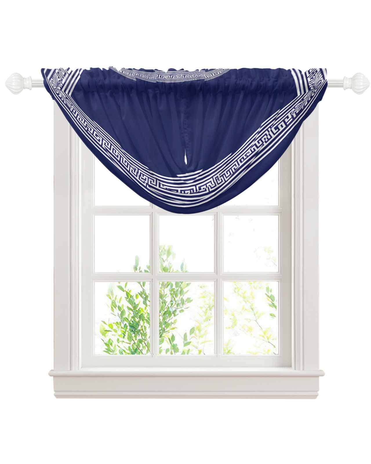 Jrskoticrtt Waterfall Valance Curtains Navy Blue Geometric Sheer Swag ...