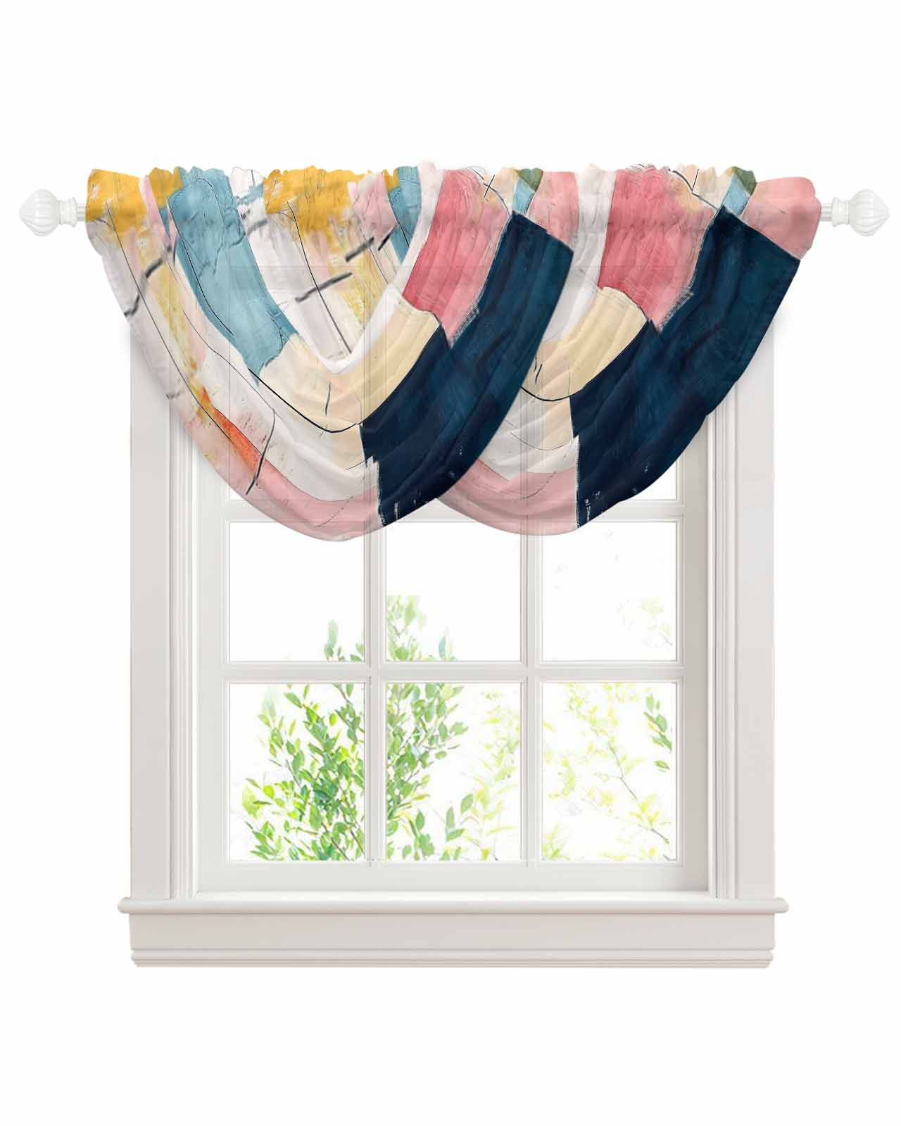 Jrskoticrtt Waterfall Valance Curtains Pink Blue Yellow Sheer Swag ...