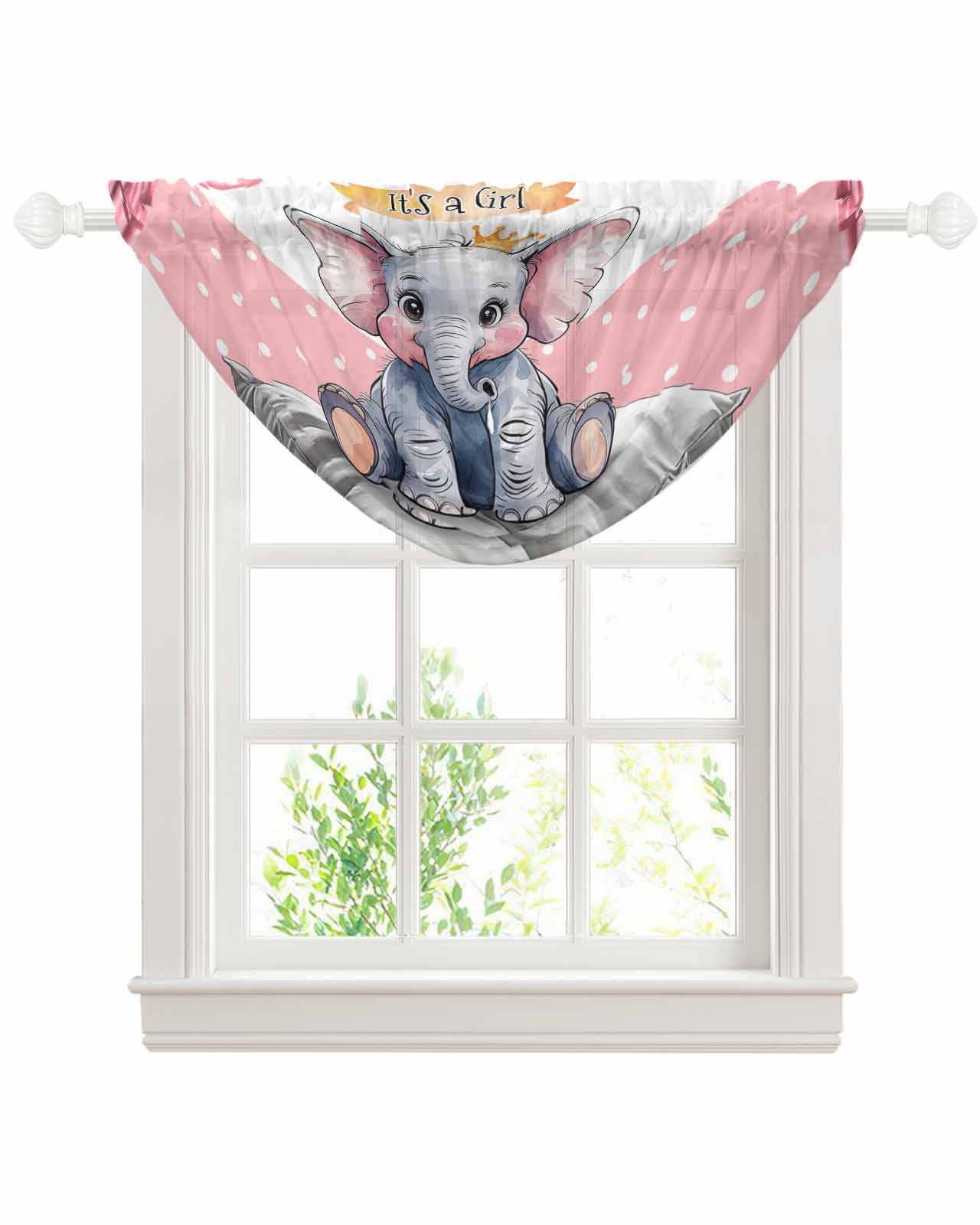 Jrskoticrtt Waterfall Valance Curtains Pink Elephant Sheer Swag Valance ...