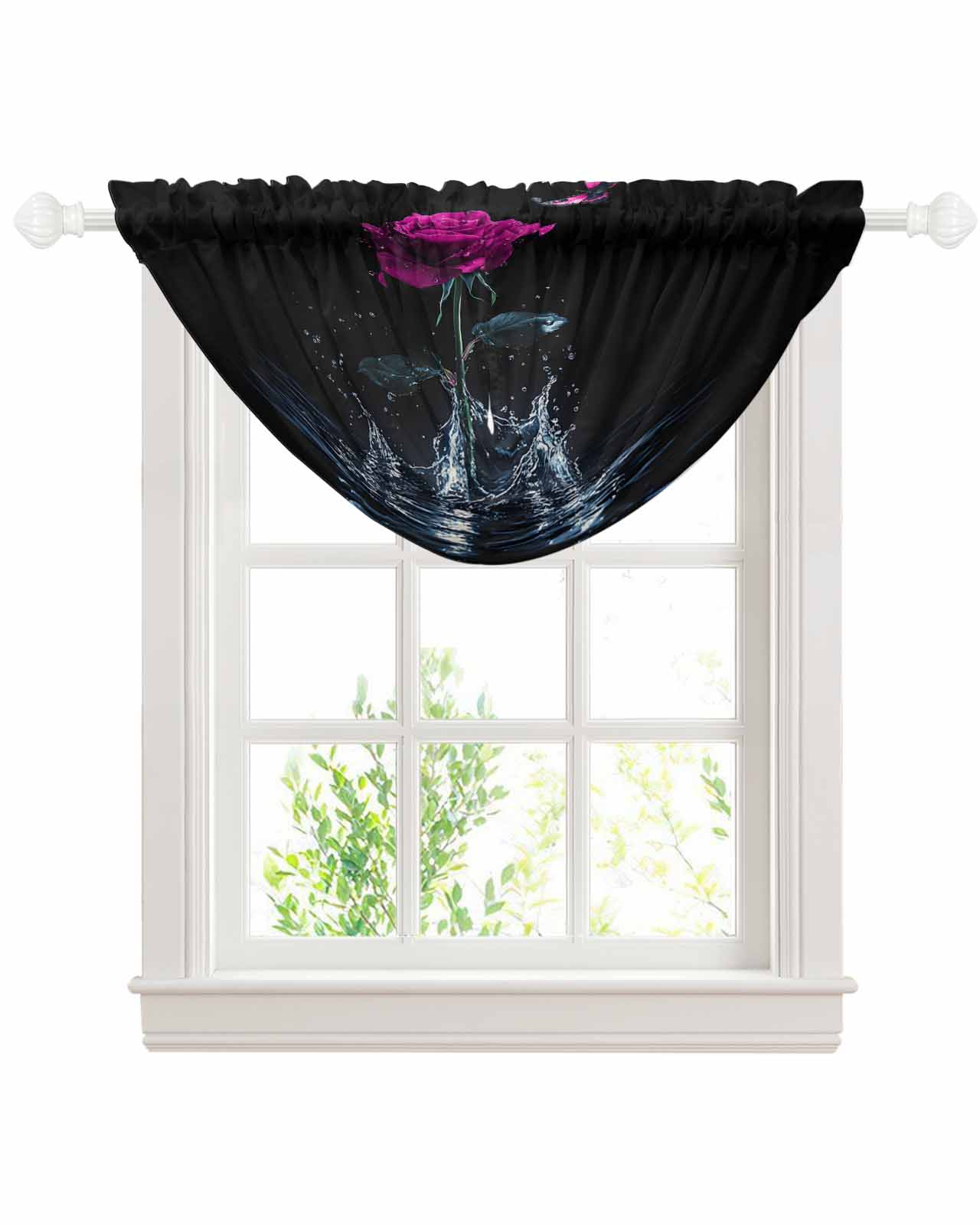Jrskoticrtt Waterfall Valance Curtains Pink Roses Sheer Swag Valance ...