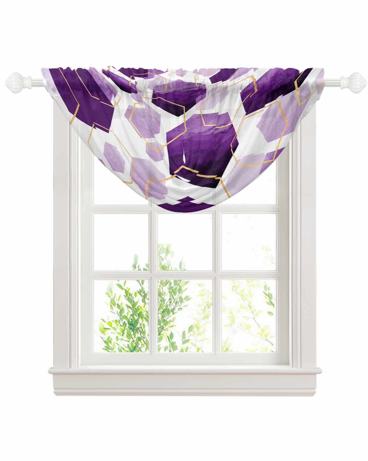 Jrskoticrtt Waterfall Valance Curtains Purple Geometric Sheer Swag ...