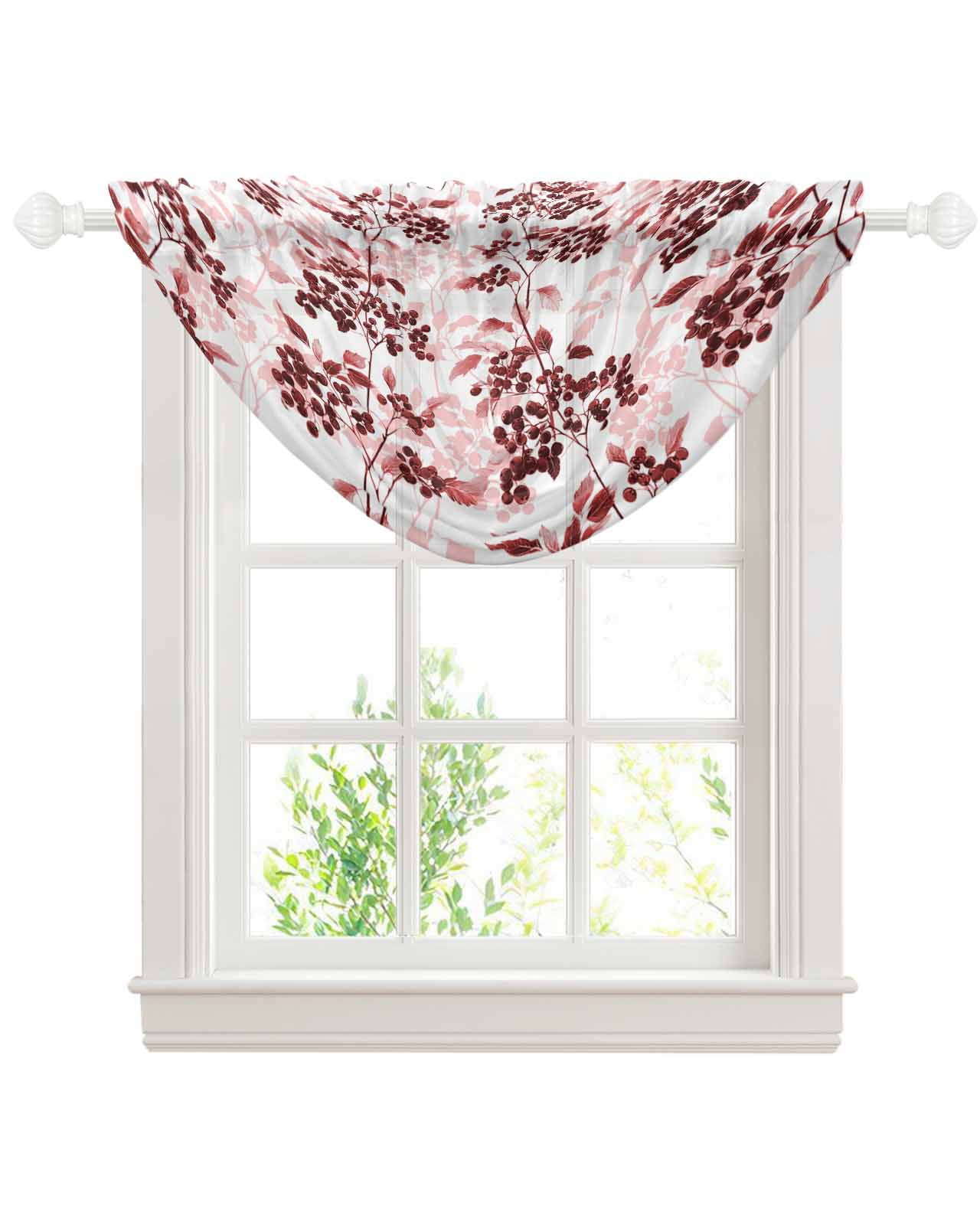 Jrskoticrtt Waterfall Valance Curtains Red Botanical Sheer Swag Valance ...