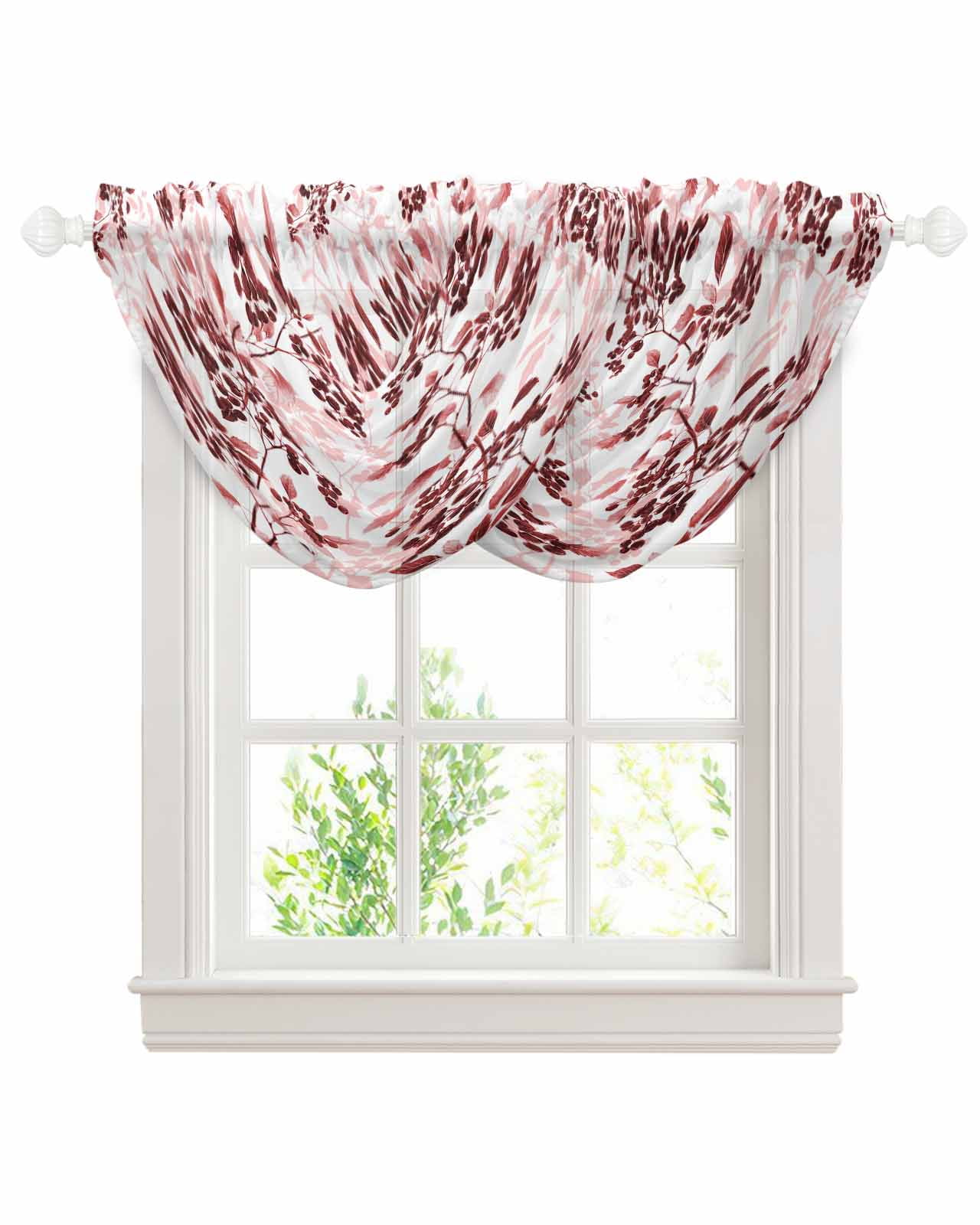 Jrskoticrtt Waterfall Valance Curtains Red Botanical Sheer Swag Valance ...