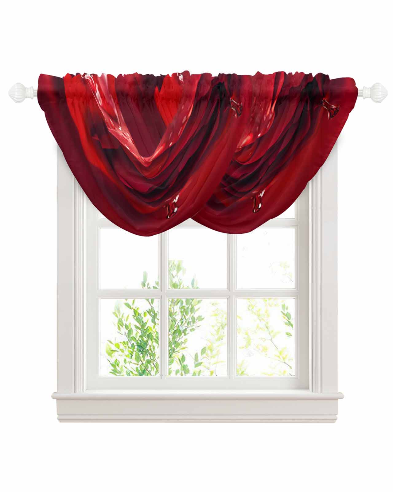 Jrskoticrtt Waterfall Valance Curtains Red Rose Sheer Swag Valance for ...