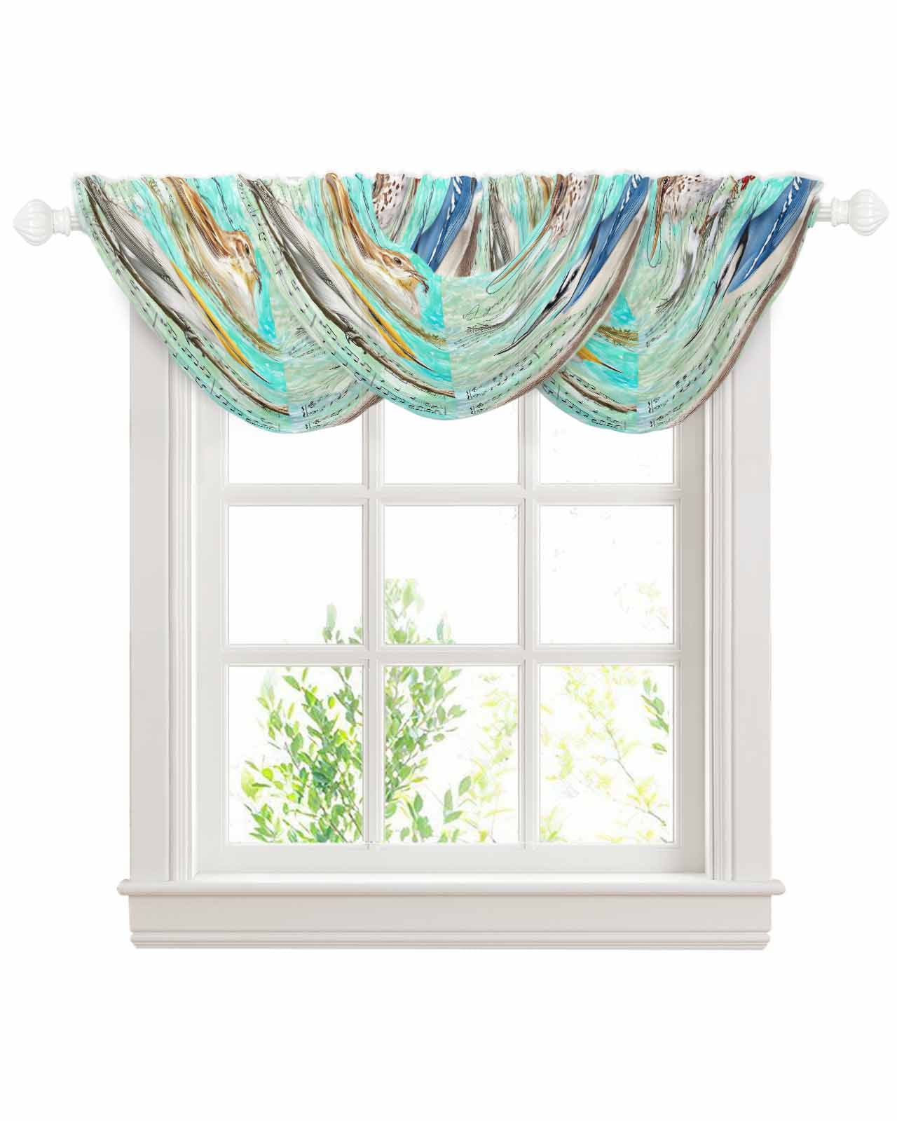 Jrskoticrtt Waterfall Valance Curtains Teal Blue Birds Sheer Swag ...
