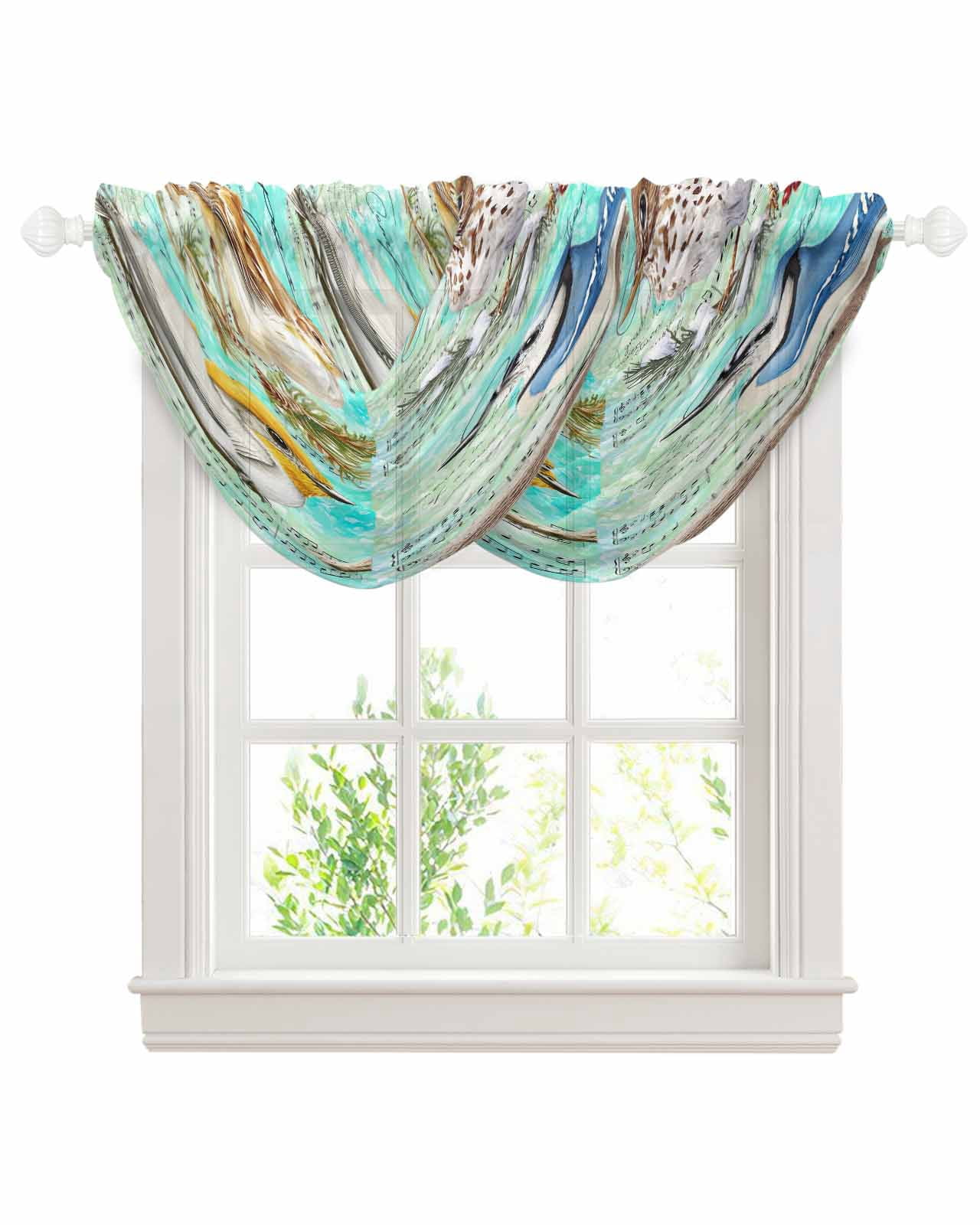 Jrskoticrtt Waterfall Valance Curtains Teal Blue Birds Sheer Swag ...