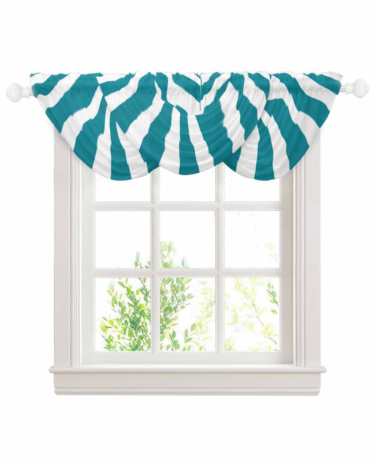 Jrskoticrtt Waterfall Valance Curtains Teal Striped Sheer Swag Valance ...